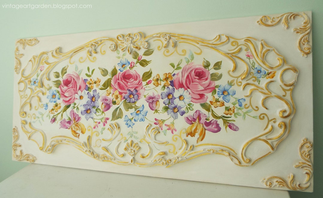 Original Acrylic Floral Art Garden Rococo Shabby Rose Chic Sign French ...