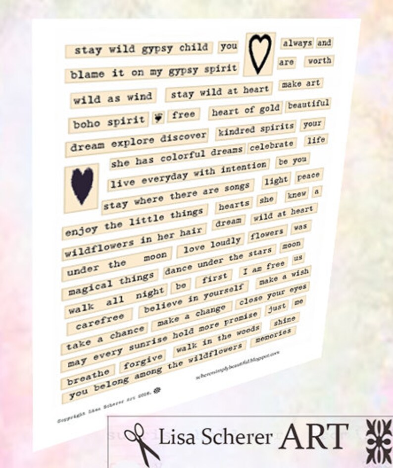 Printable Gypsy Love Sayings Altered Art Hippie Love Art Words - Etsy