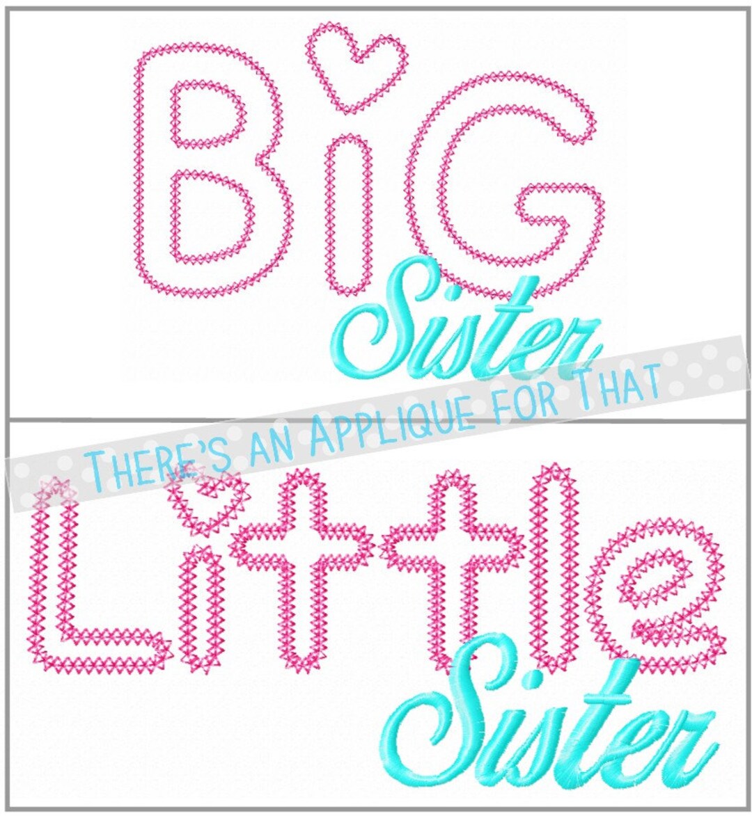 Big Sister and Little Sister Sibling Set Applique Design - Etsy