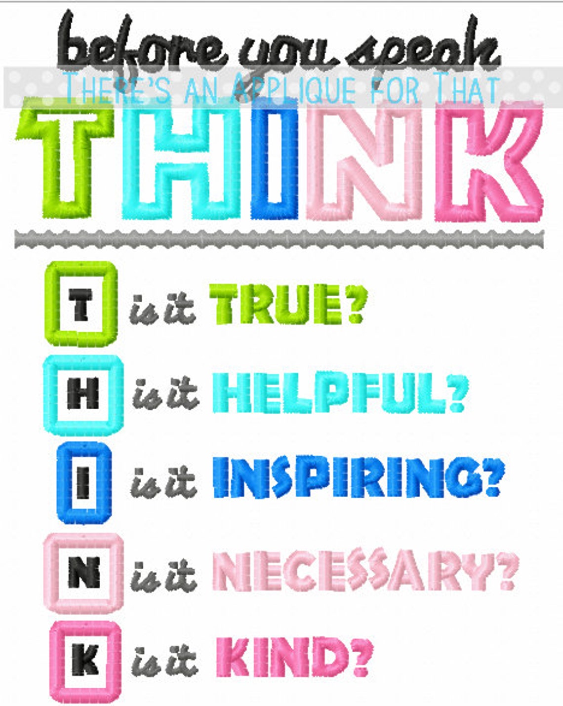 Think Saying Acronym Applique Design | Etsy