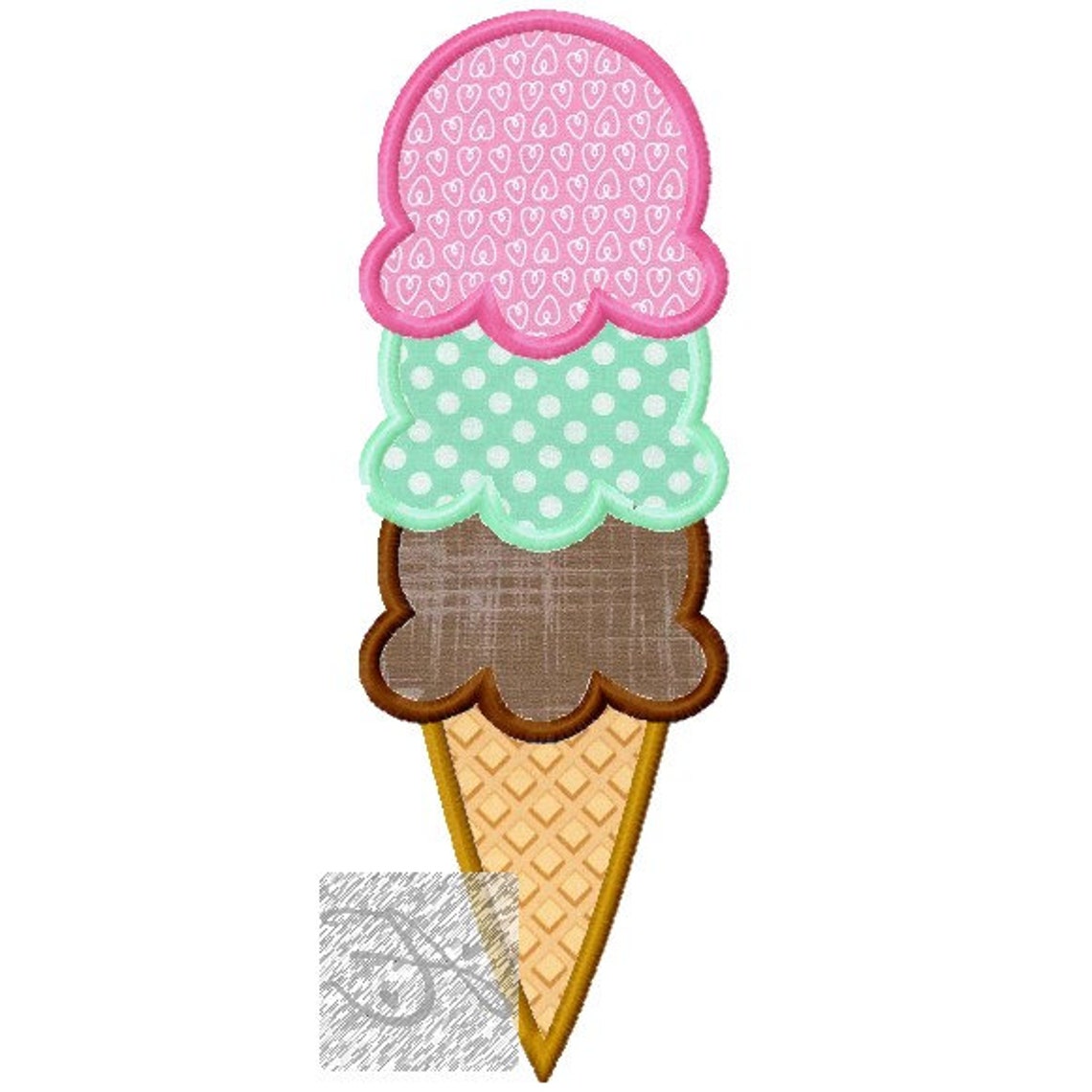 Three Scoop Ice Cream Cone Applique Design Etsy