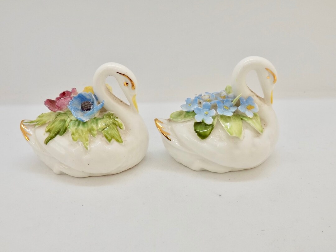 Royal Adderley and Golden Crown Fine Bone China Swans With Flowers. - Etsy