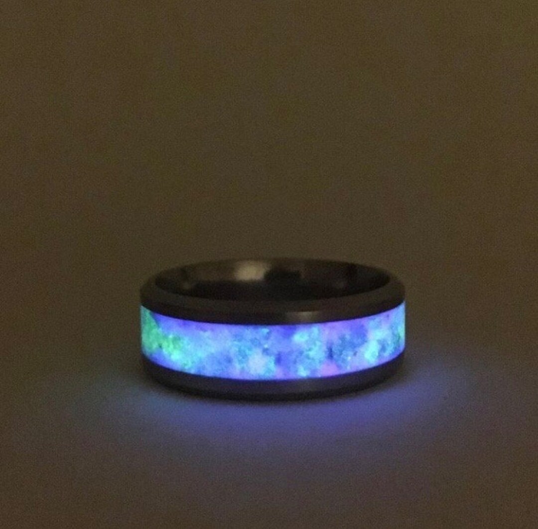 Glow in the Dark Ring, Stone Inlay, Glow Ring, Charolite Inlay ...