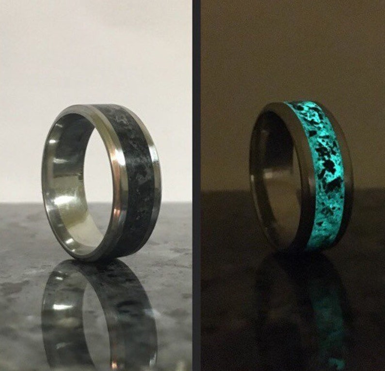 Glow in the Dark Ring: Black Stone Inlay, Stainless Steel Band - Etsy ...