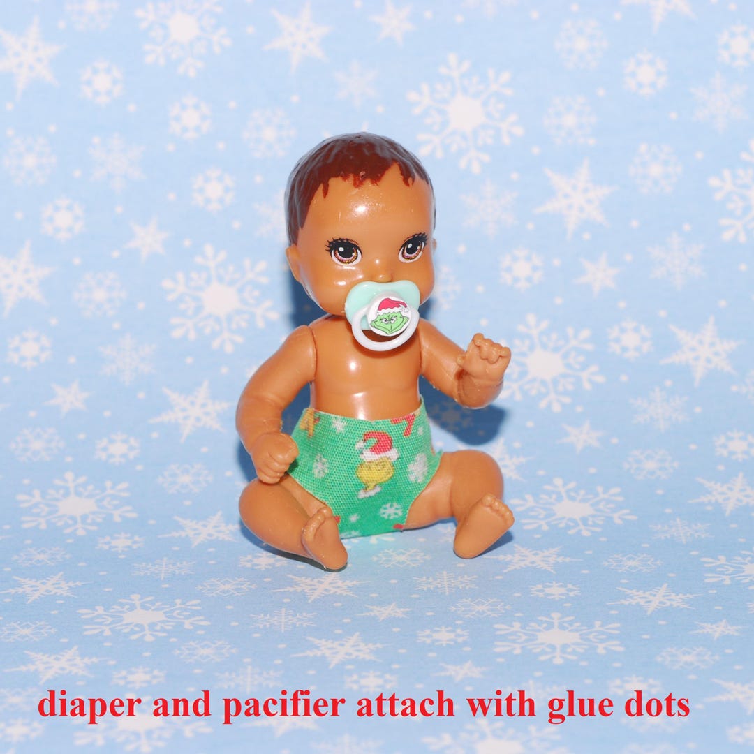 Grinch Diaper and Flat Pacifier Set for 3" Plastic Doll - Sticks With a ...