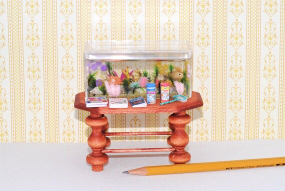 Miniature Aquarium With Accessories Dollhouse Fish Tank Salt - Etsy