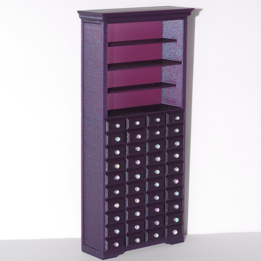 Mini 3D Print Apothecary Cabinet: Color-shift Purple Blue, 40 Drawers ...