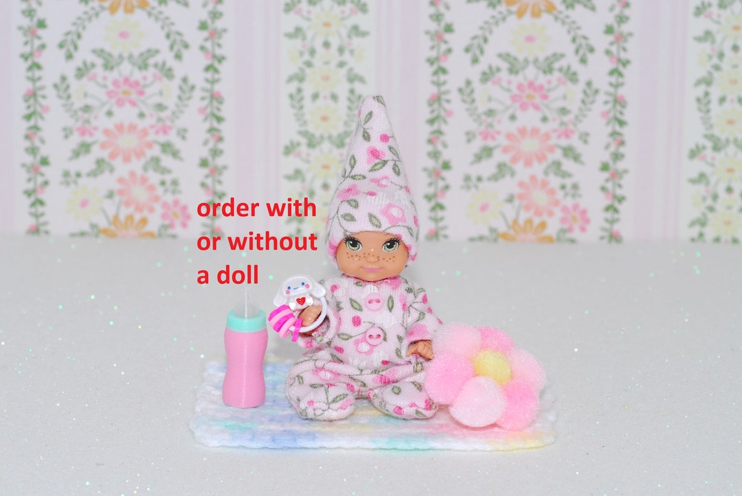 Handmade Pajamas, Hat, Toy, Pillow and Blanket for 3 Inch Plastic Baby ...