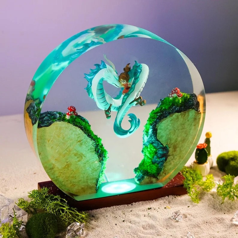 Chihiro and Haku Resin Lamp | Spirited Away Diorama Light | Studio ...