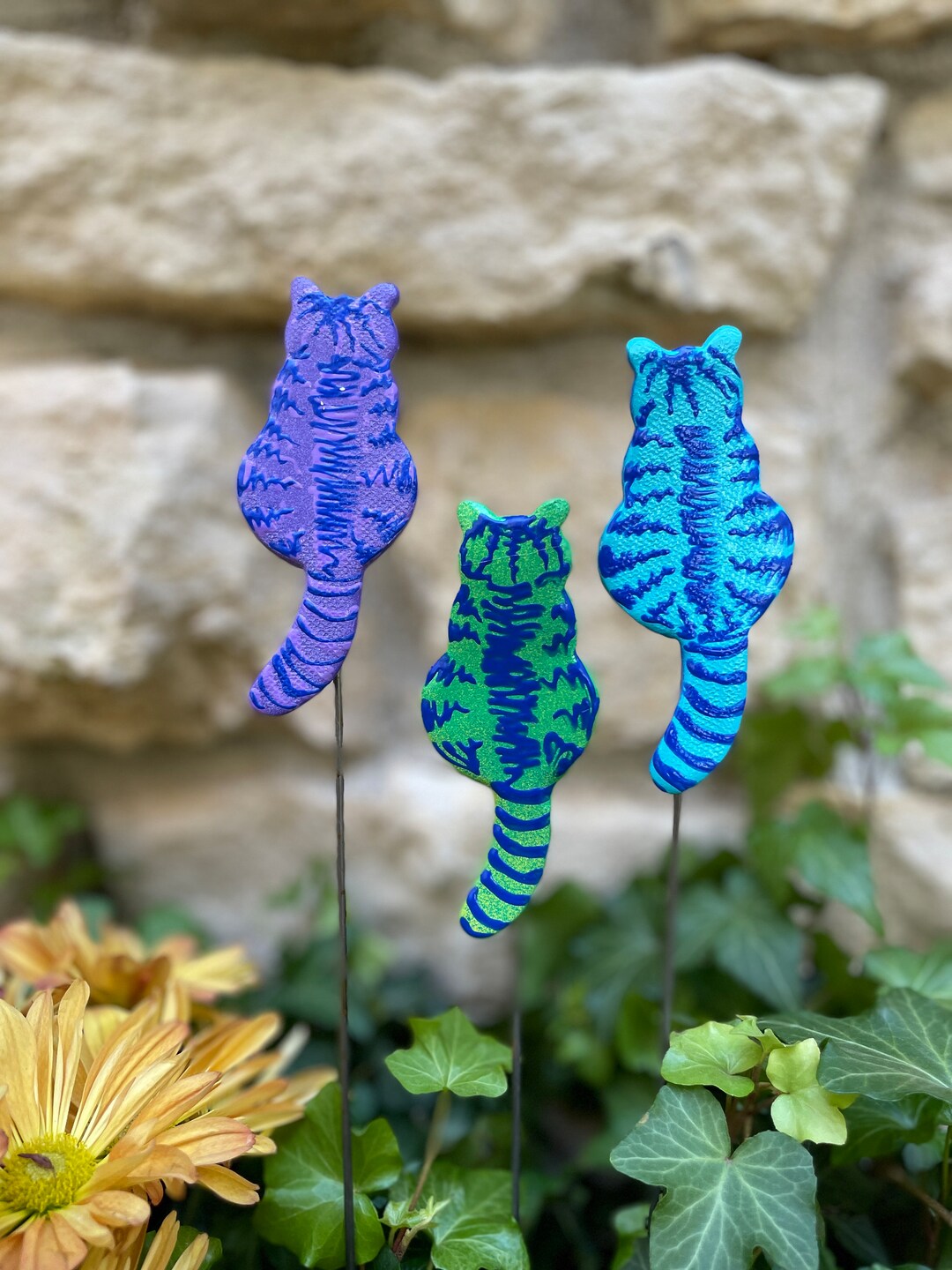 Set of 3 Cats Yard Art Cat Garden Stakes,kitty Garden Art,potted Plants, Great Gift,lawn Decor ...