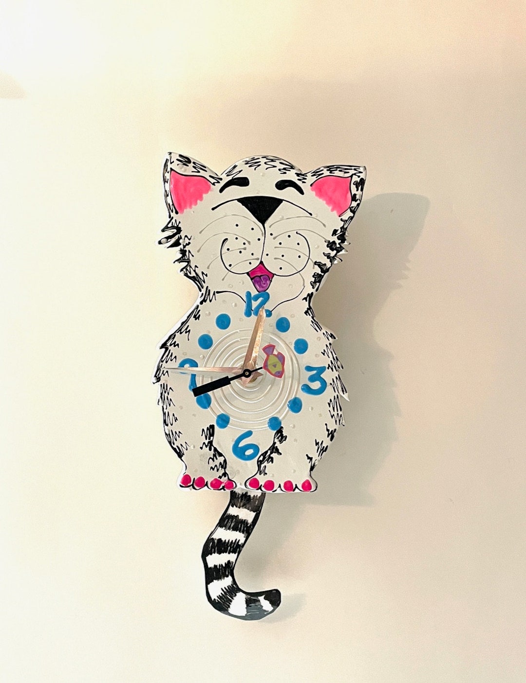 Cat Pendulum Wall Clock With Swinging Tail Cat Lover Gift KITTY-CAT ...
