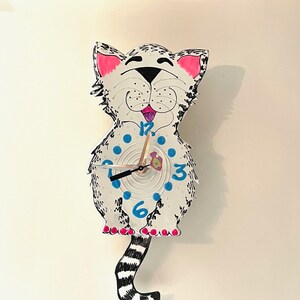 Cat Pendulum Wall Clock With Swinging Tail Cat Lover Gift KITTY-CAT ...