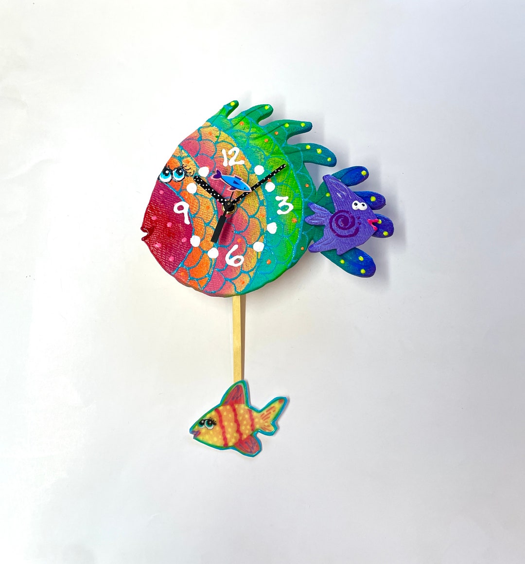 Fish Pendulum Wall Clock,unique Clock,handmade Clock,sealife Wall Clock ...