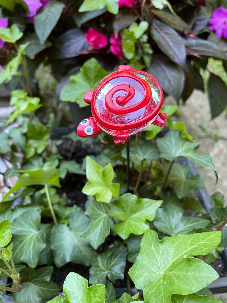 Red Sea Turtle Garden Stake Mini Glass Turtle Garden Stake Potted ...