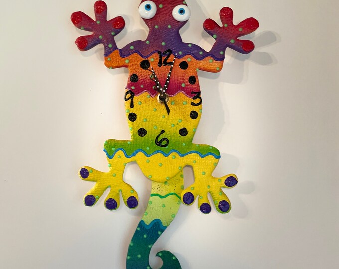 Whimsical Gecko Wall Clock With Pendulum, Ceramic Lizard Clock, Unique ...