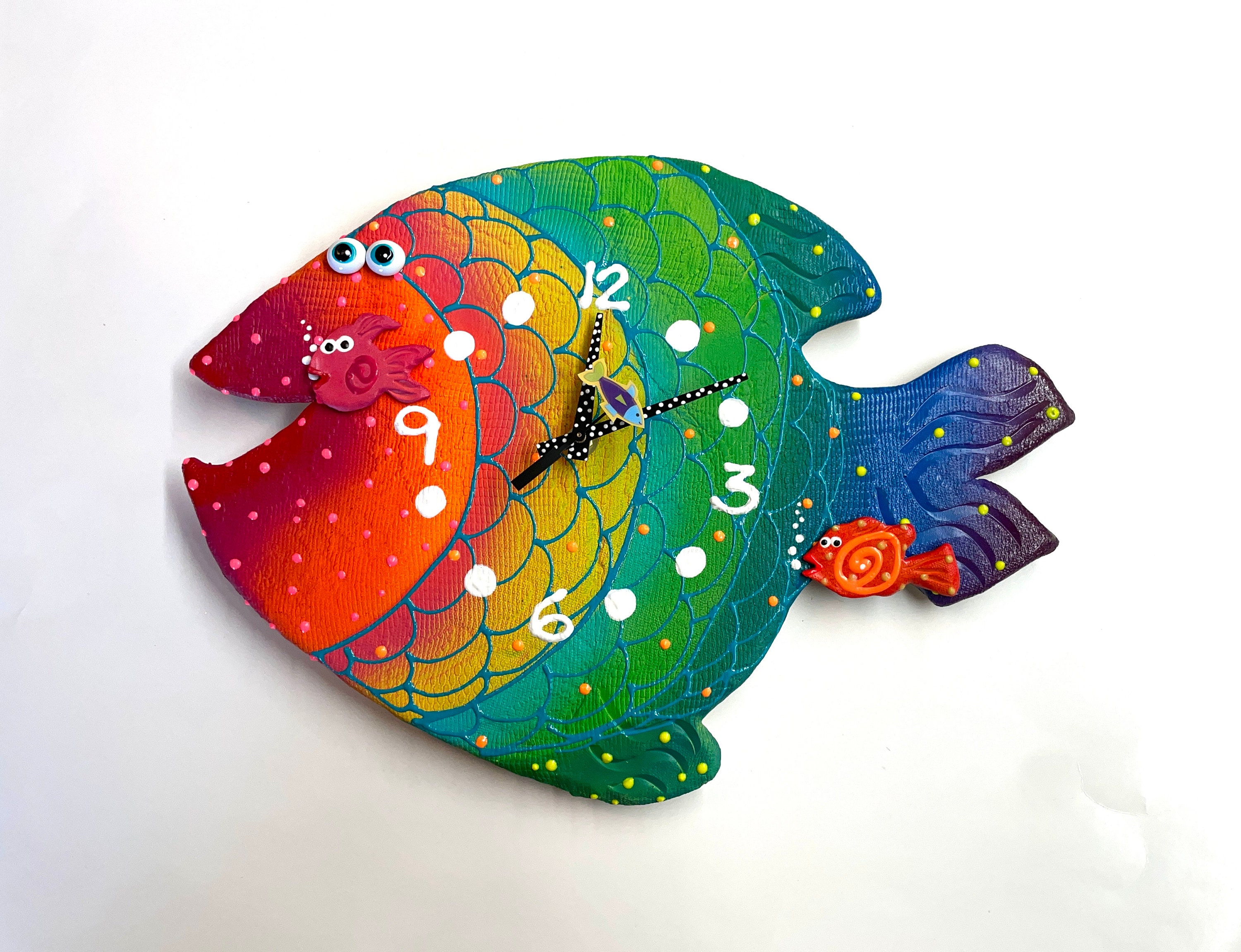 Happy Rainbow Fish Wall Clock, Fish Clock, Clock ,Gift Clock,Tropical ...