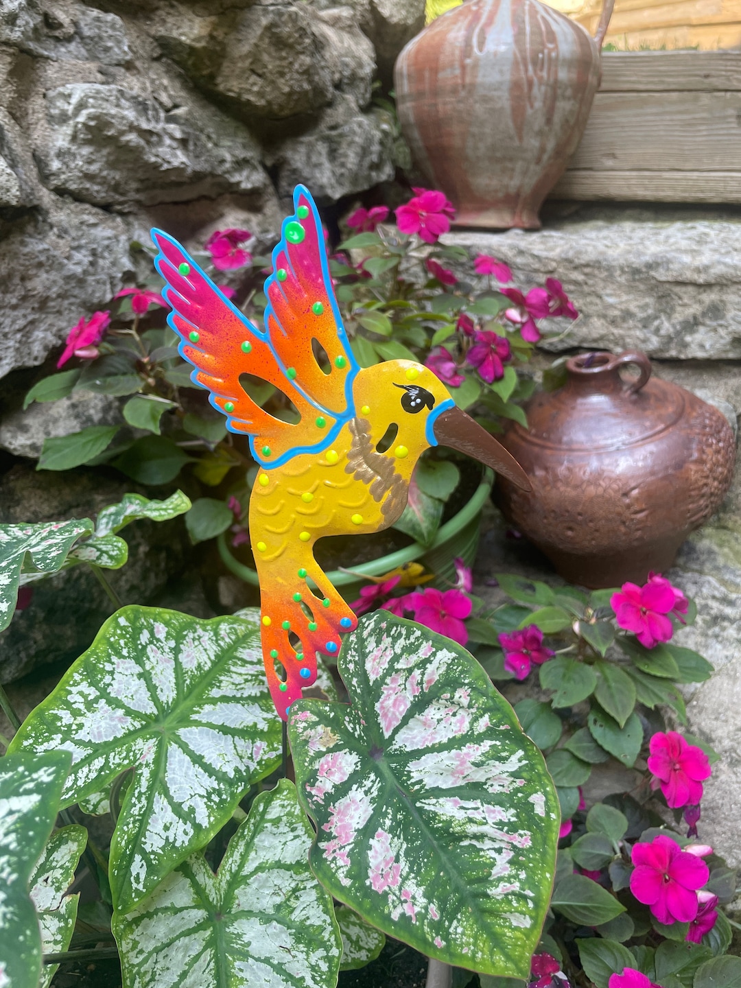 Yellow Metal Hummingbird Garden Stake,garden Decor, Garden Art,garden ...