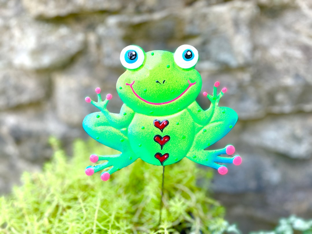 Happy Frog With Hearts Garden Stake,frog Garden Art,potted Plants,,lawn ...