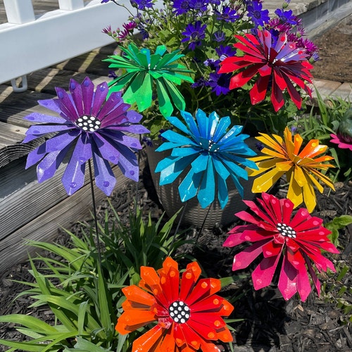 Metal Flower Garden Decor Metal Sculpture Set of 7 - Etsy