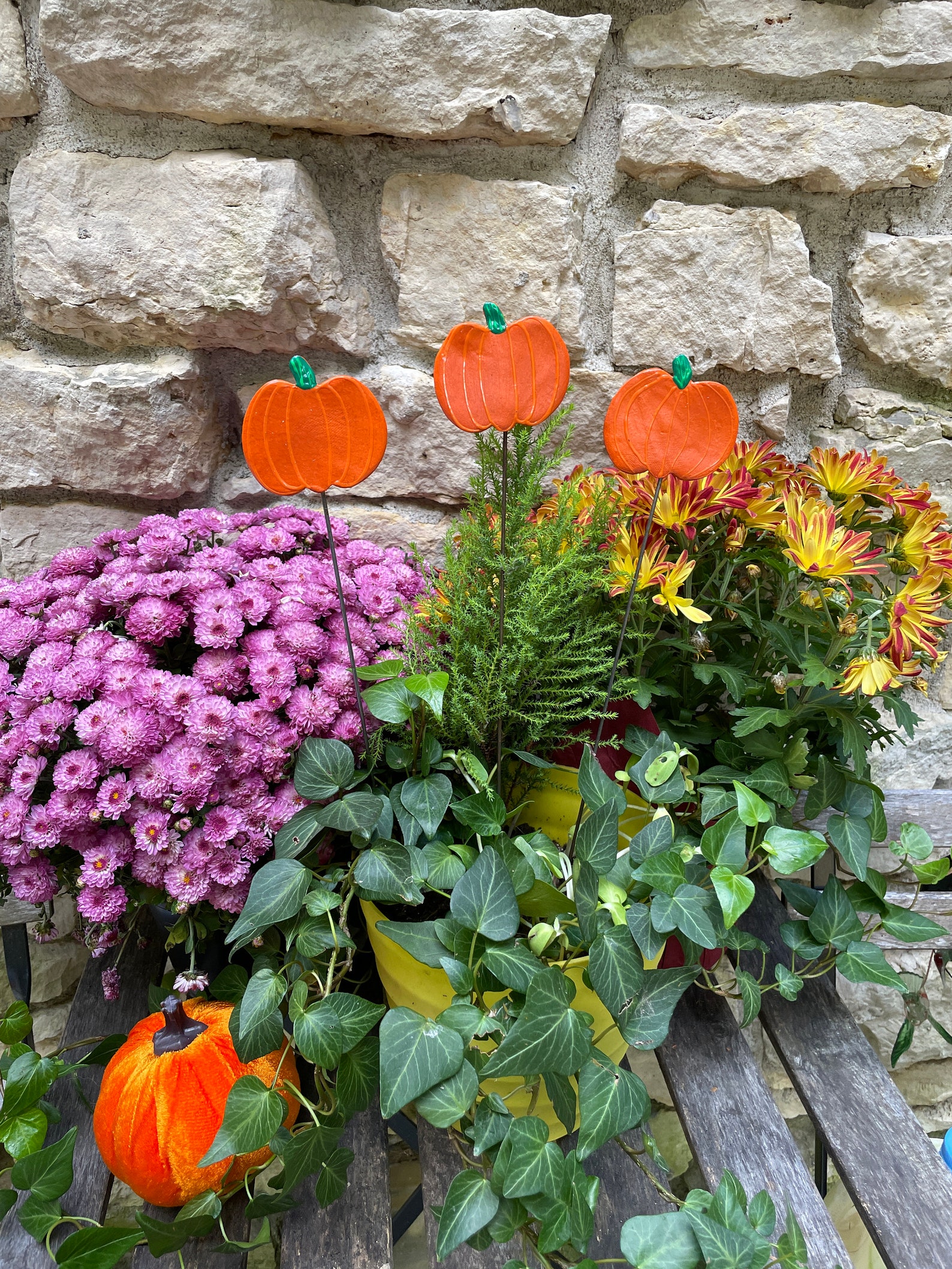 Set of 3 Fall Pumpkin Garden Stakes Fall Decoration Outdoor Fall and ...