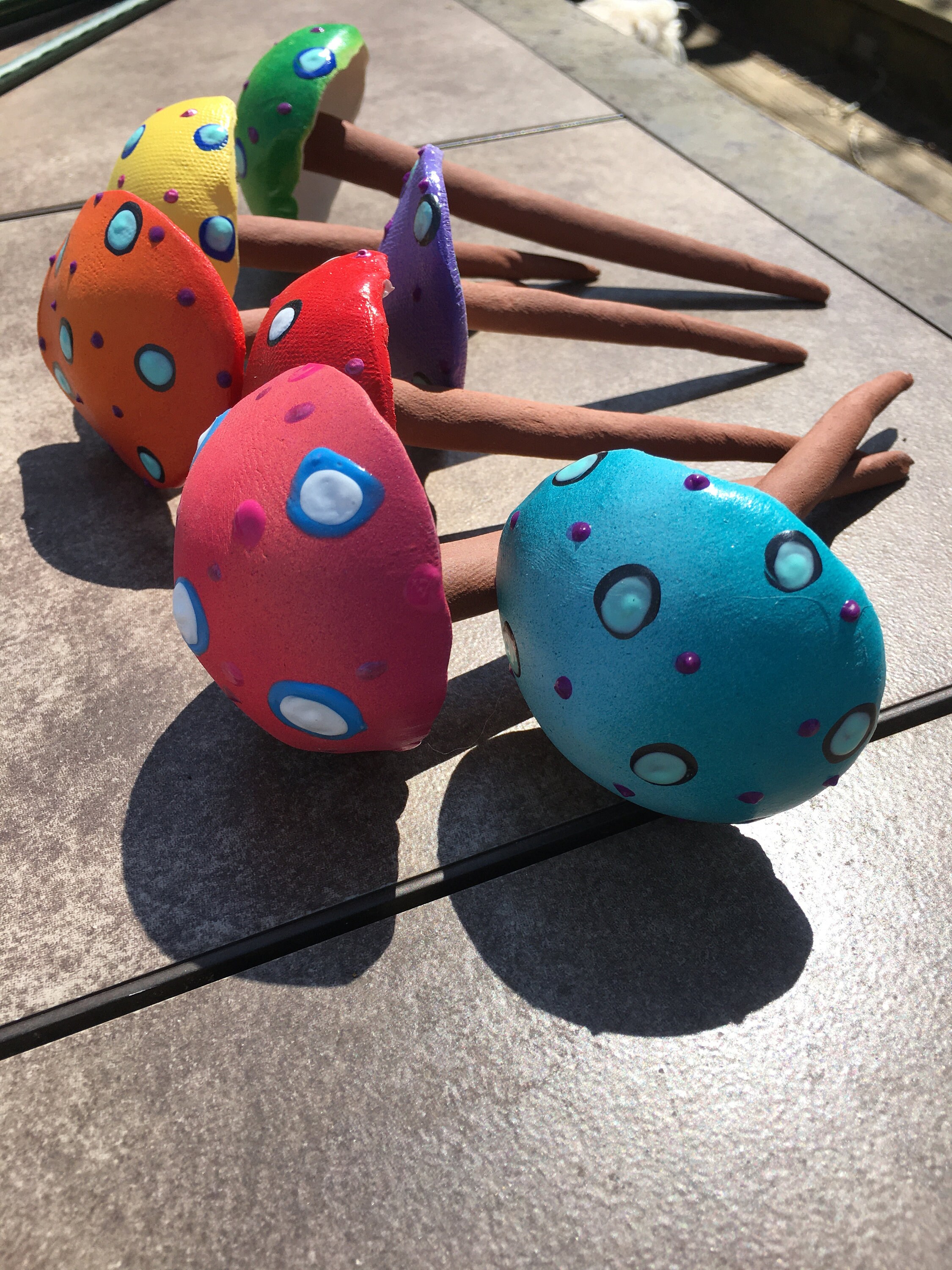 Seven hand crafted Ceramic Mushrooms. Garden Stake, Clay Mushroom ...