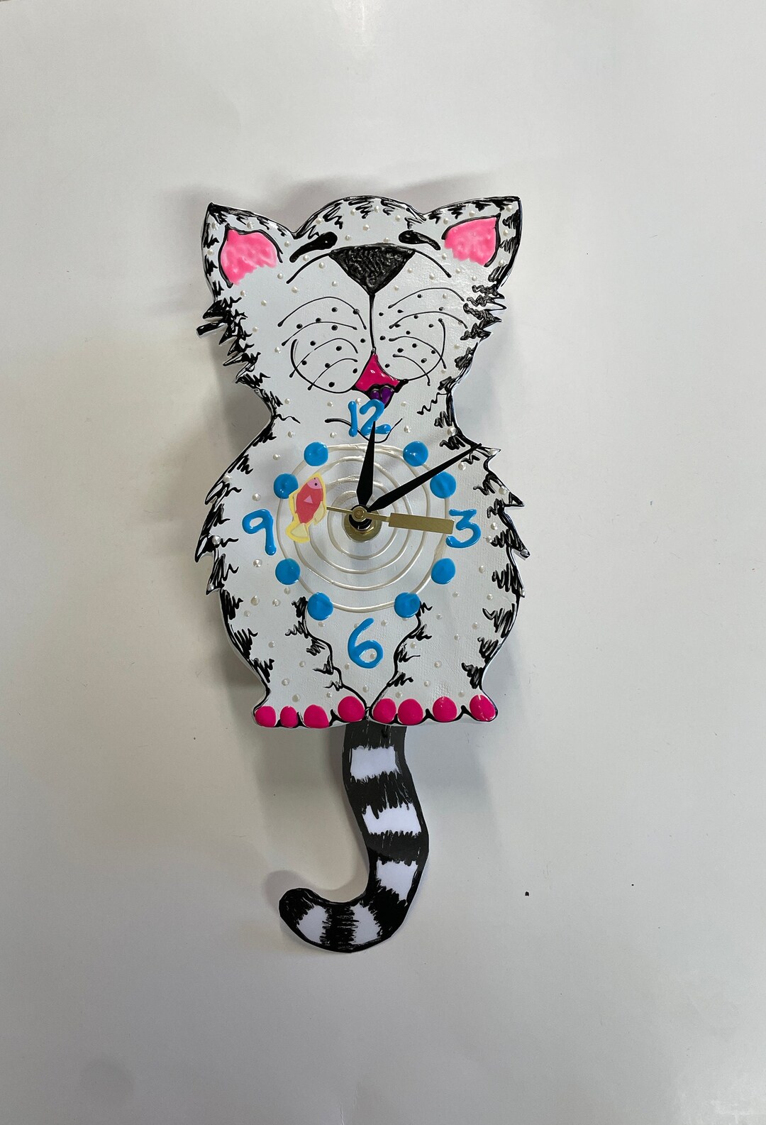 Cat Pendulum Wall Clock With Swinging Tail Cat Lover Gift KITTY-CAT ...