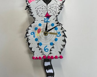 Cat Pendulum Wall Clock With Swinging Tail Cat Lover Gift KITTY-CAT ...