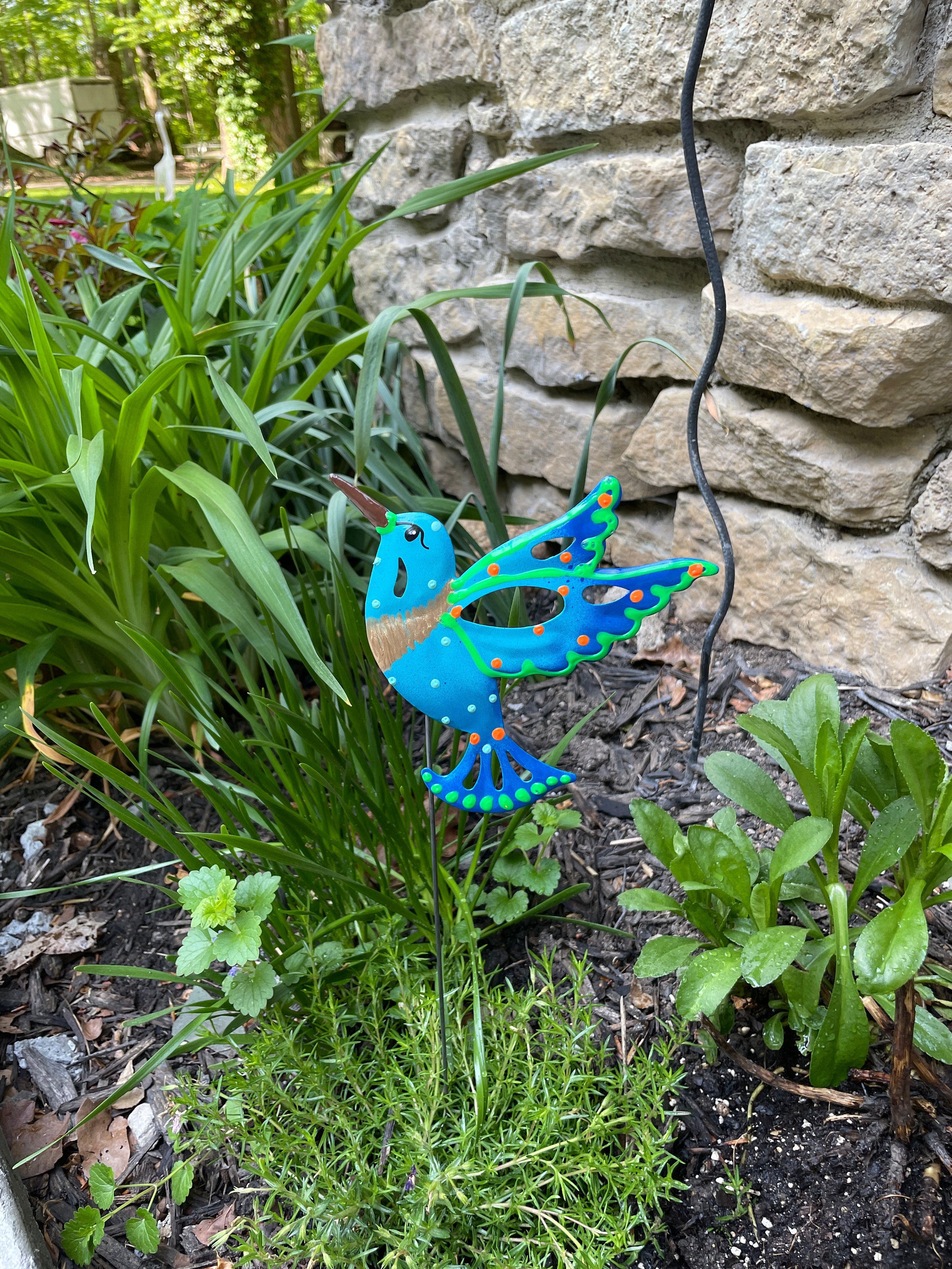 Blue Metal Hummingbird Garden Stake,Garden Decor, Garden Art,Garden ...