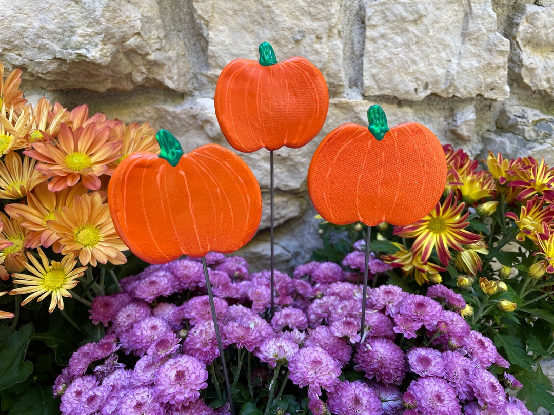 Set of 3 Fall Pumpkin Garden Stakes Fall Decoration Outdoor Fall and ...