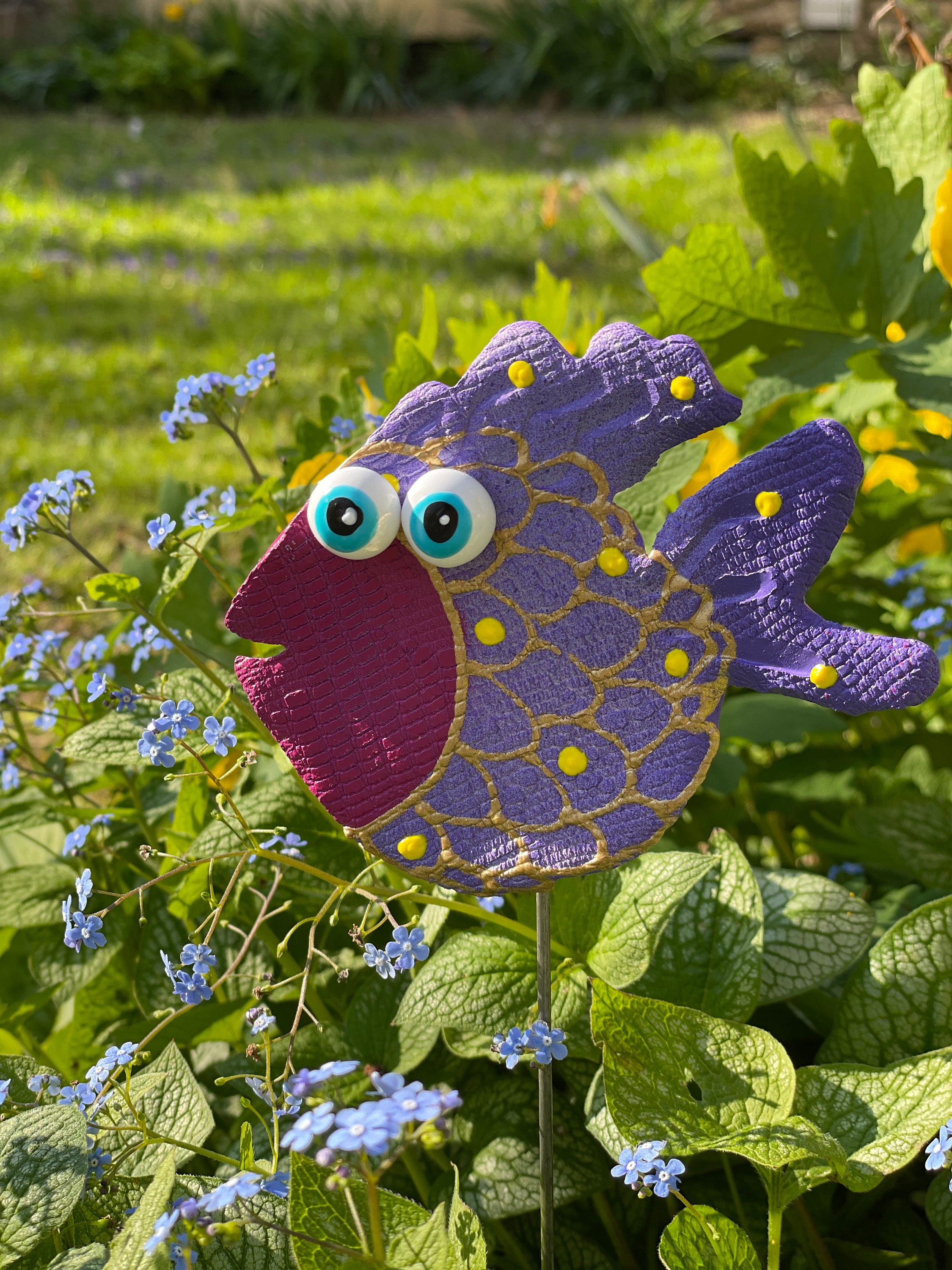 Ceramic Funky Fish Garden Stake ,Potted plants, Great Gift,Lawn decor ...