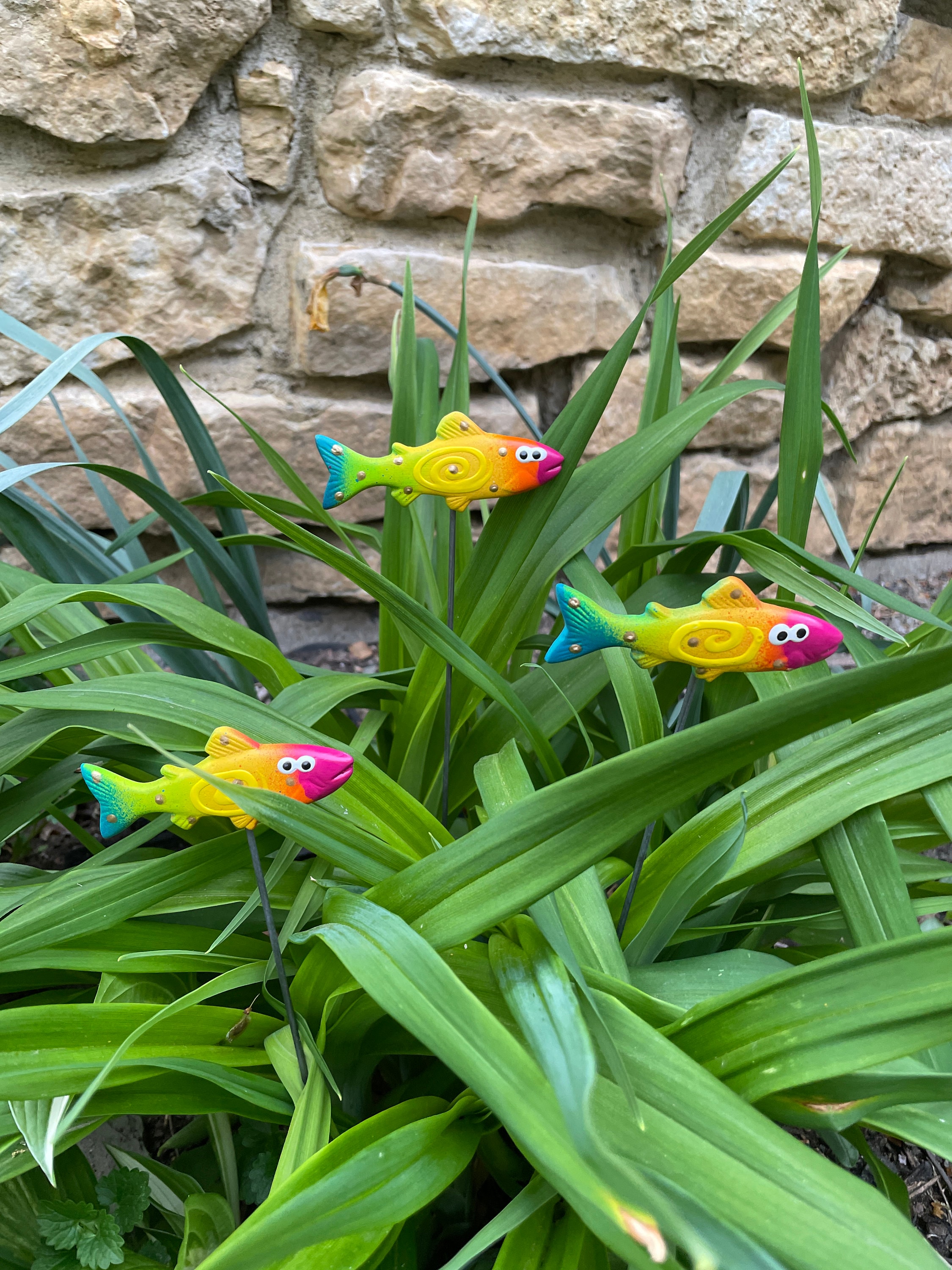 3 Rainbow Trout Mini Fish Garden Stakes, Garden Stakes,Potted plants ...