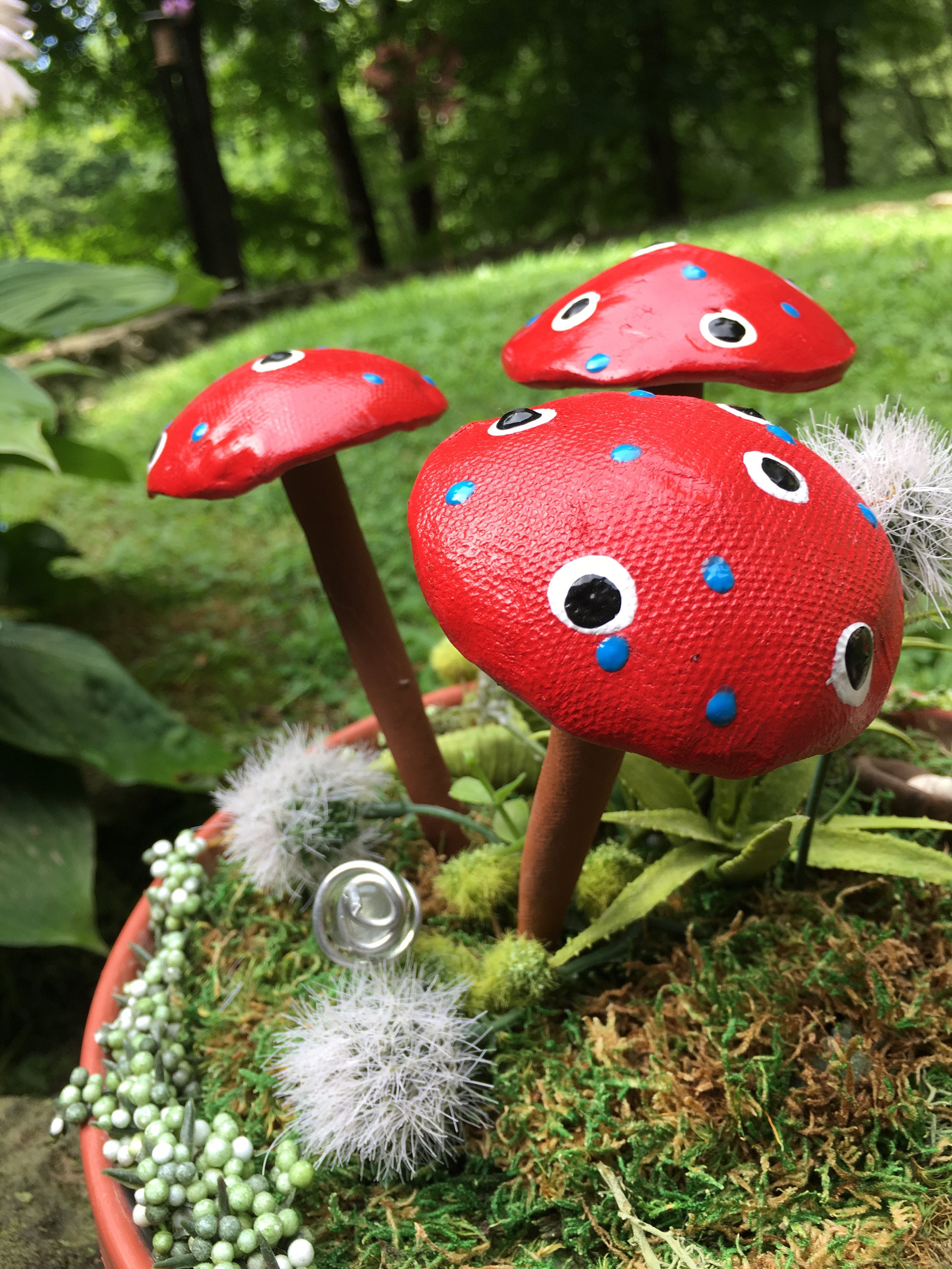 Three hand crafted Ceramic Mushroom. Garden Stake, Clay Mushroom ...