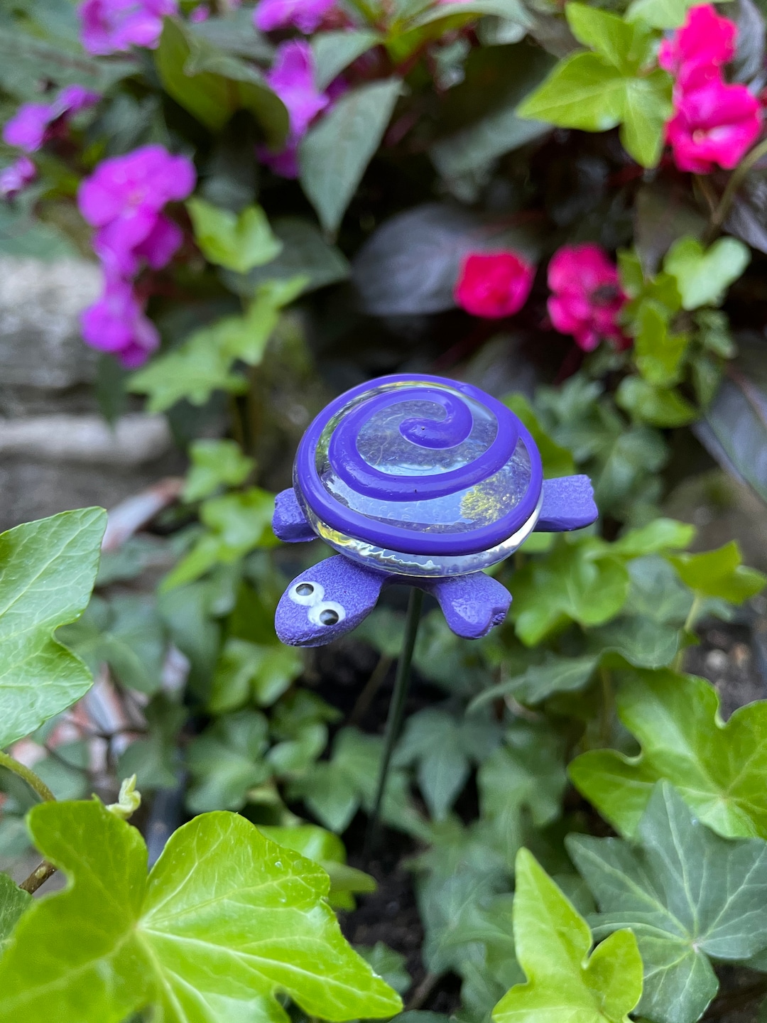 Purple Sea Turtle Garden Stake Mini Glass Turtle Garden Stake Potted ...