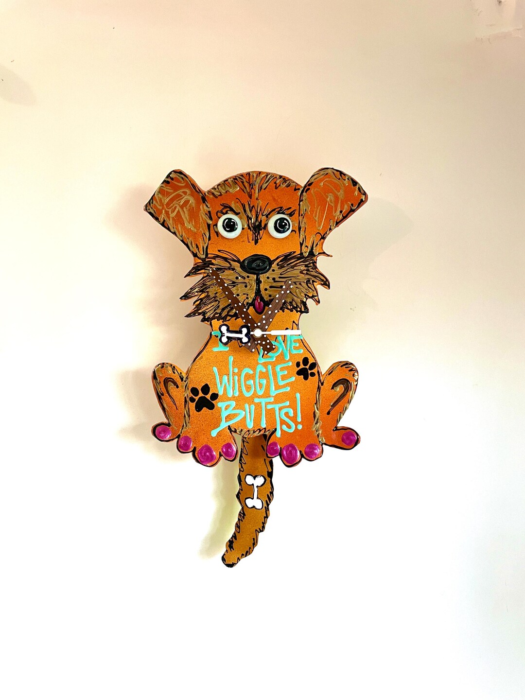 I Love Wiggle Butts Dog Pendulum Clock Puppy Clock Dog Wagging Tail ...