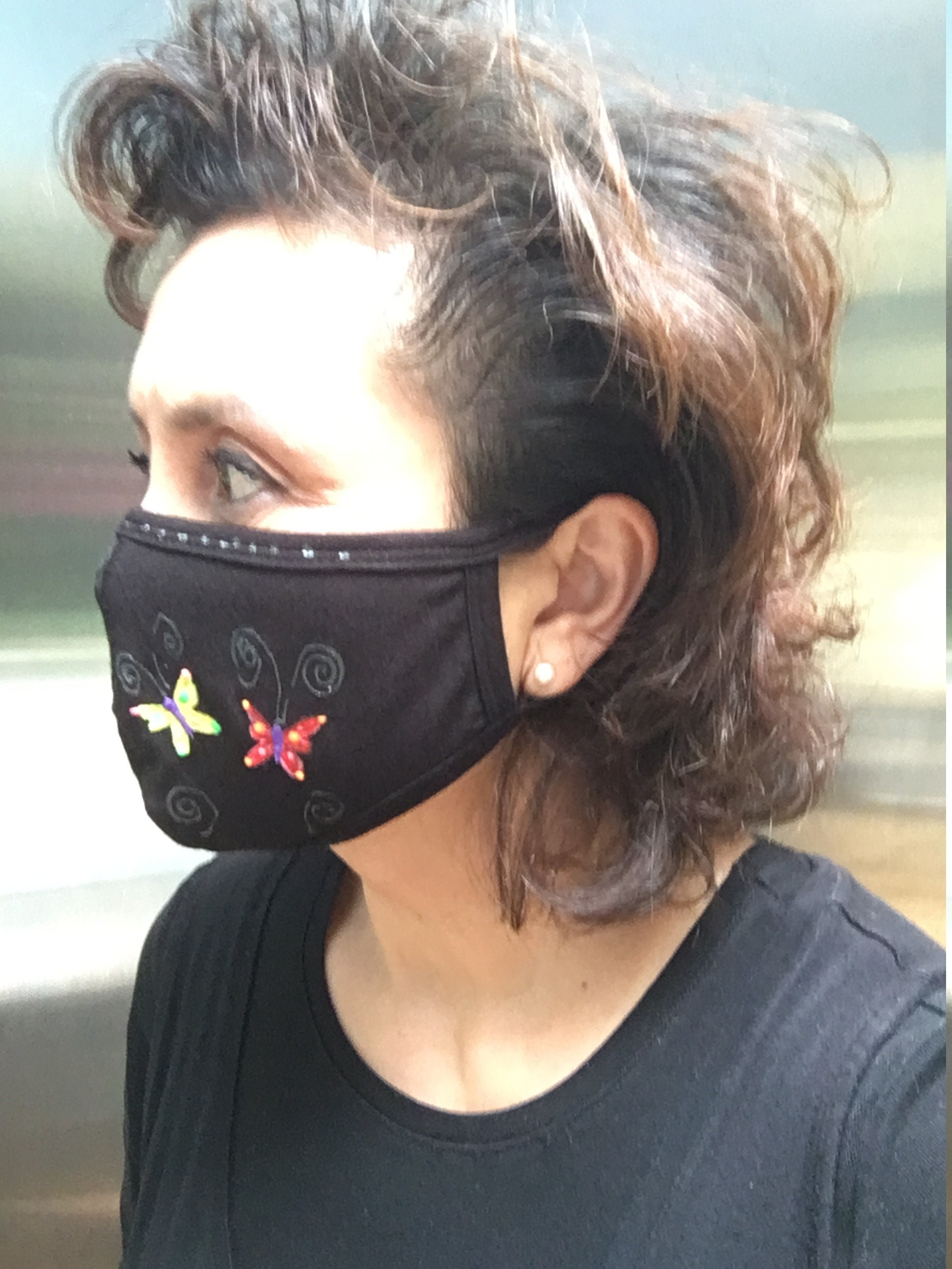 Butterfly Face Masks ,Hand Painted Black Mask-Cotton Face Mask-Handmade ...