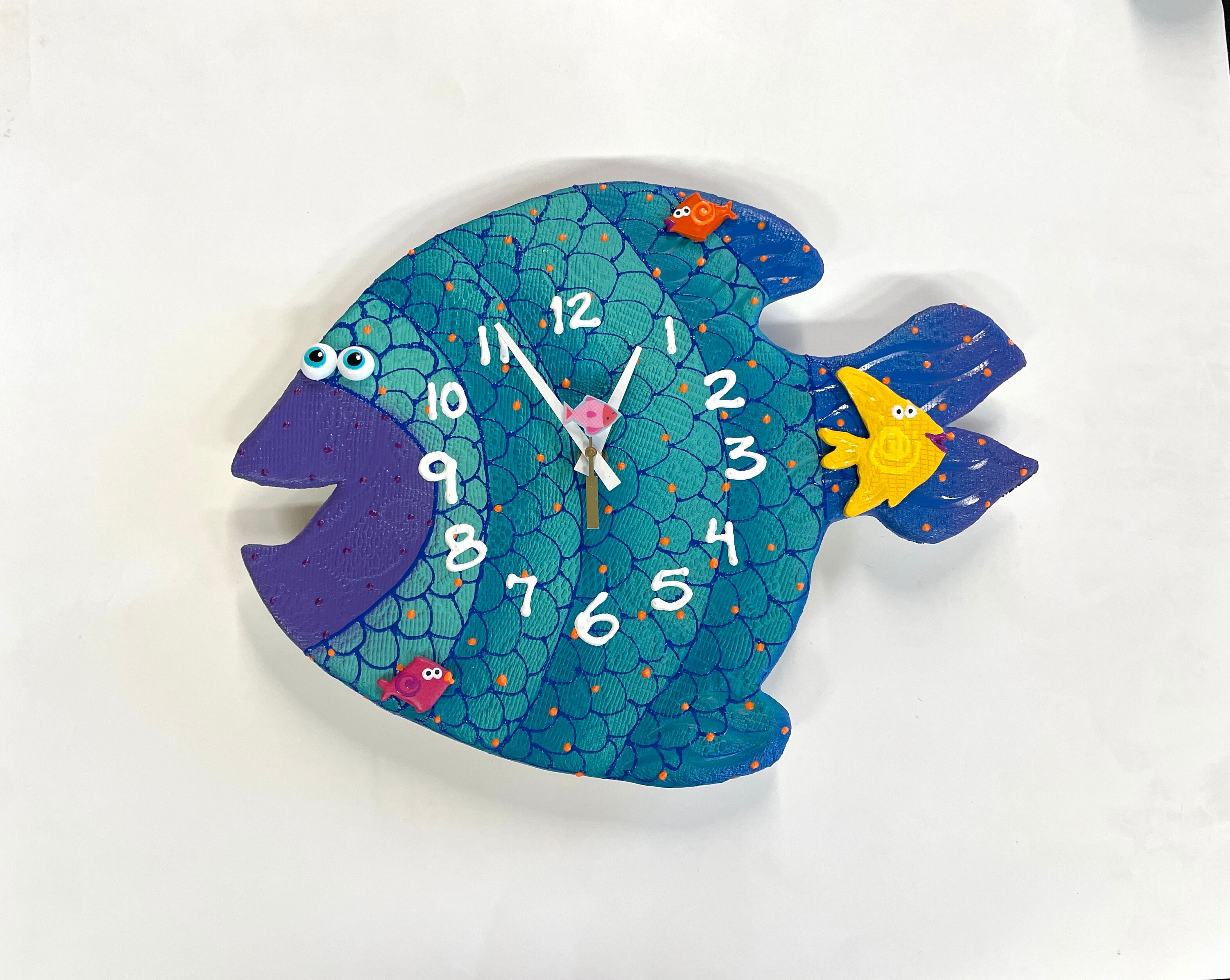 Happy Blue Fish Wall Clock, Fish Clock, Clock ,Gift Clock,Tropical ...