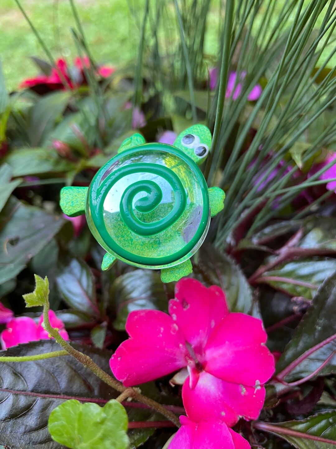 Green Sea Turtle Garden Stake Mini Glass Turtle Garden Stake Potted ...