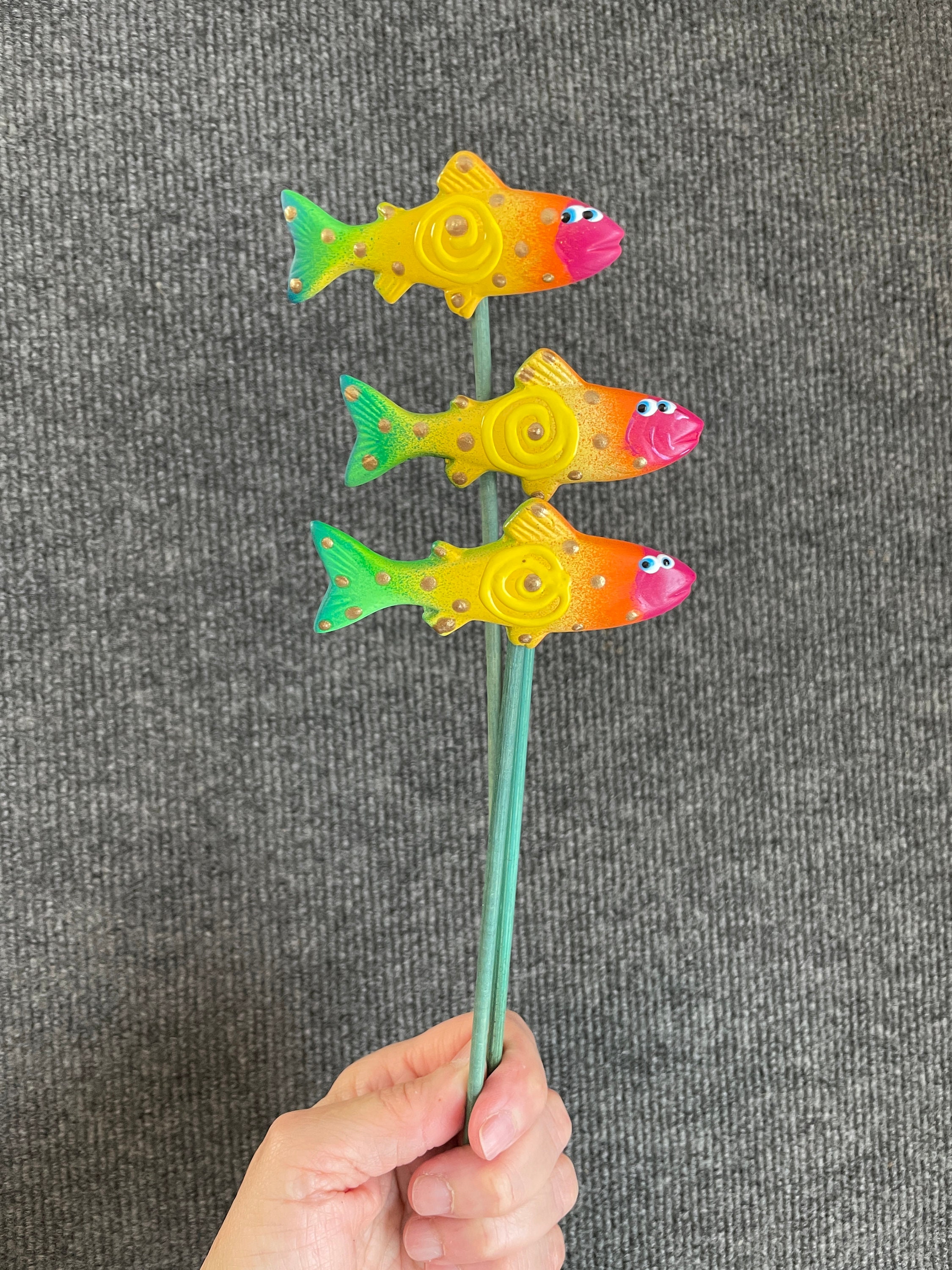 3 Rainbow Fish Garden Stakes, Garden Stakes,Potted plants, Great Gift ...