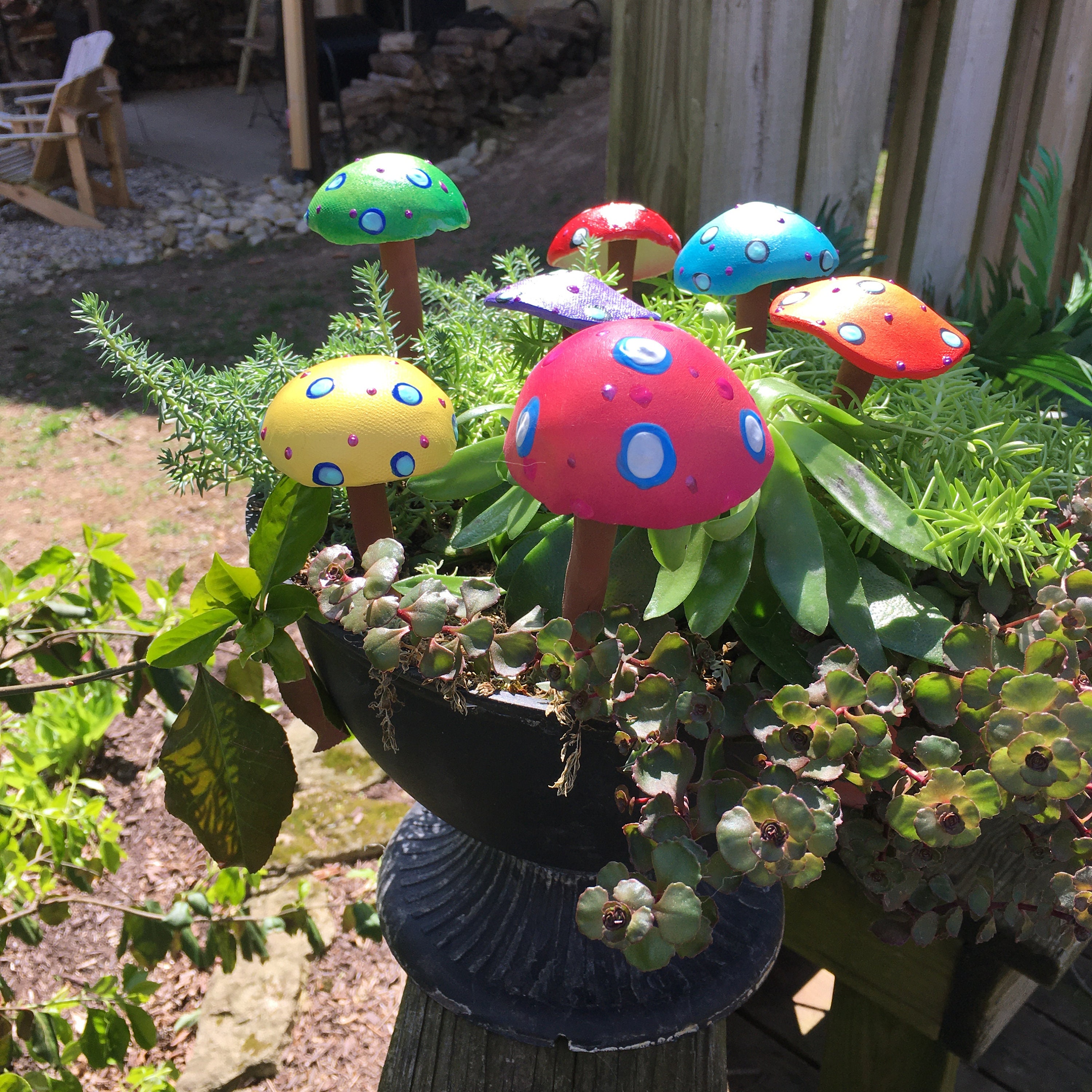 Seven hand crafted Ceramic Mushrooms. Garden Stake, Clay Mushroom ...