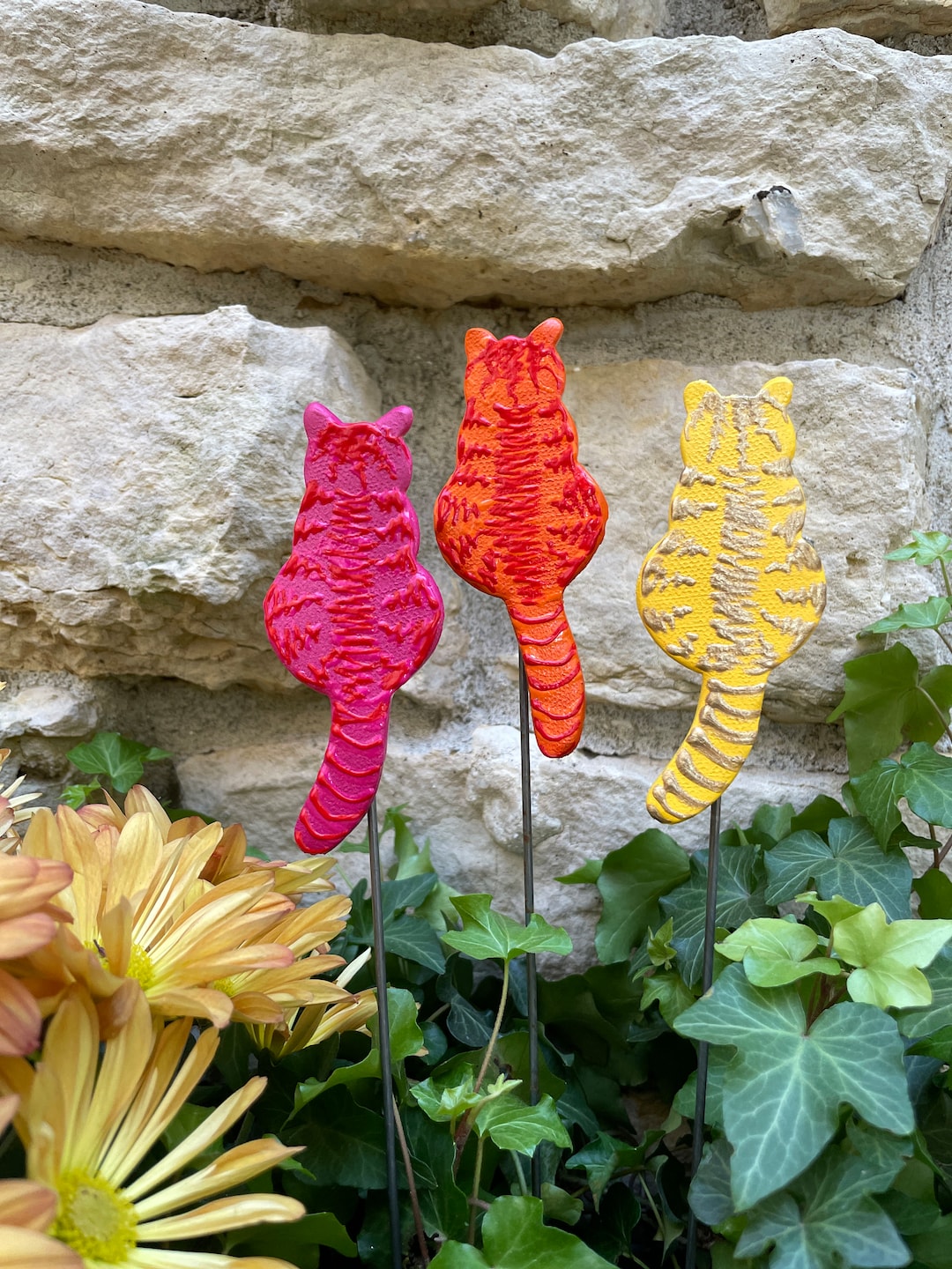 Set of 3 Cats Yard Art Cat Garden Stakes,kitty Garden Art,potted Plants ...