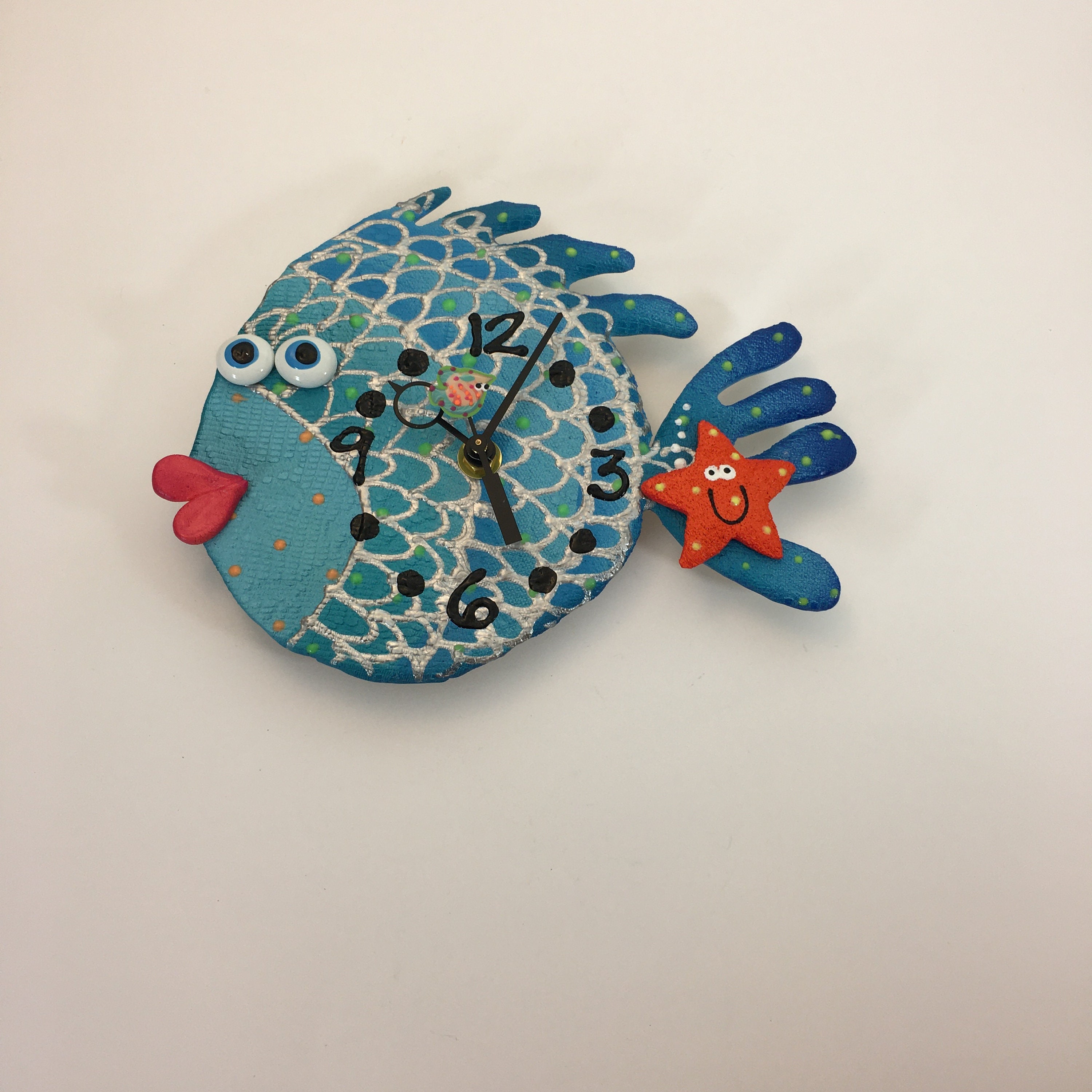 Kids Clock, Fish Clock ,Present ,Housewares,Nursery Clock ,Gift Clock