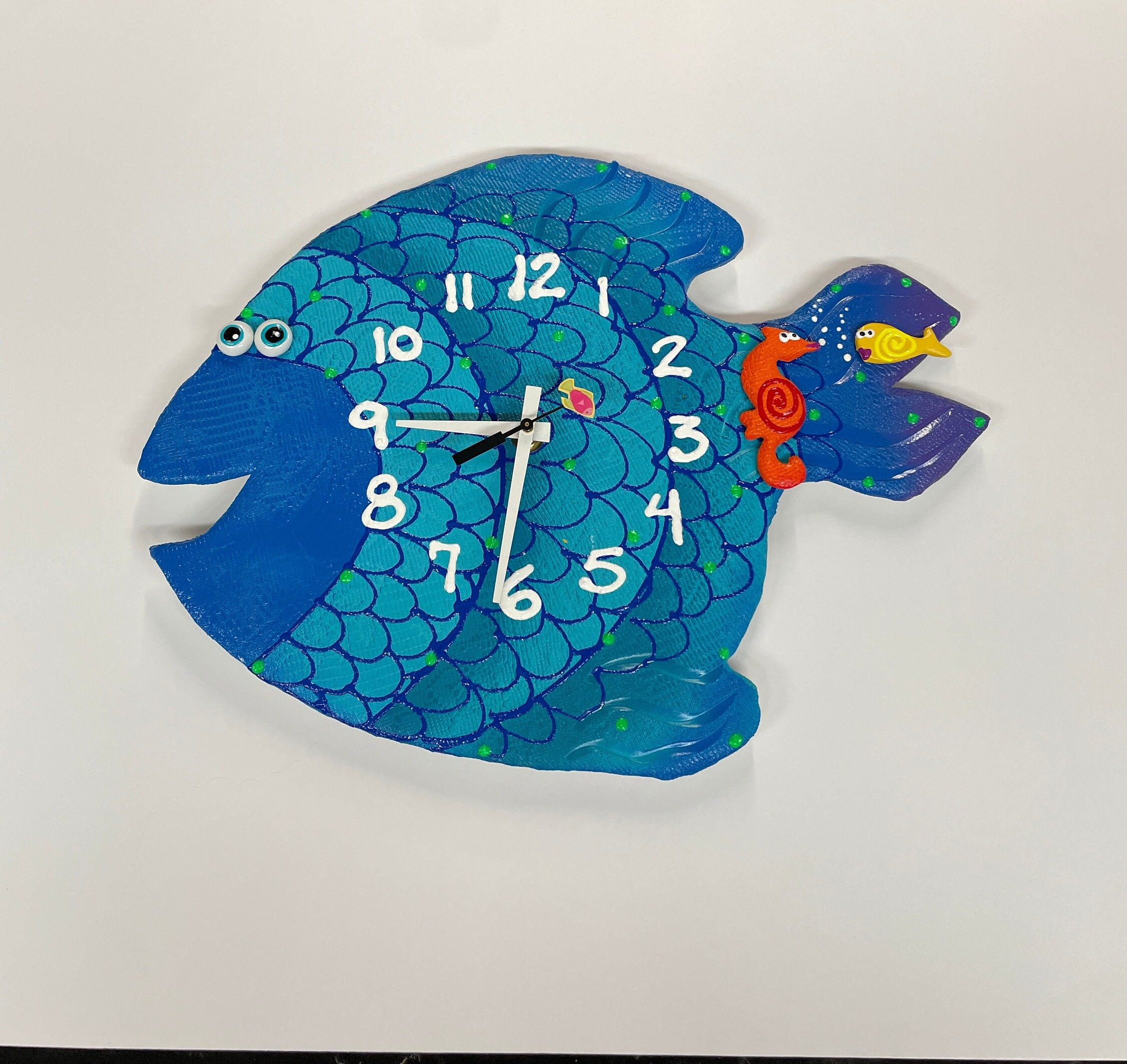 Happy Blue Fish Wall Clock, Fish Clock, Clock ,Gift Clock,Tropical ...