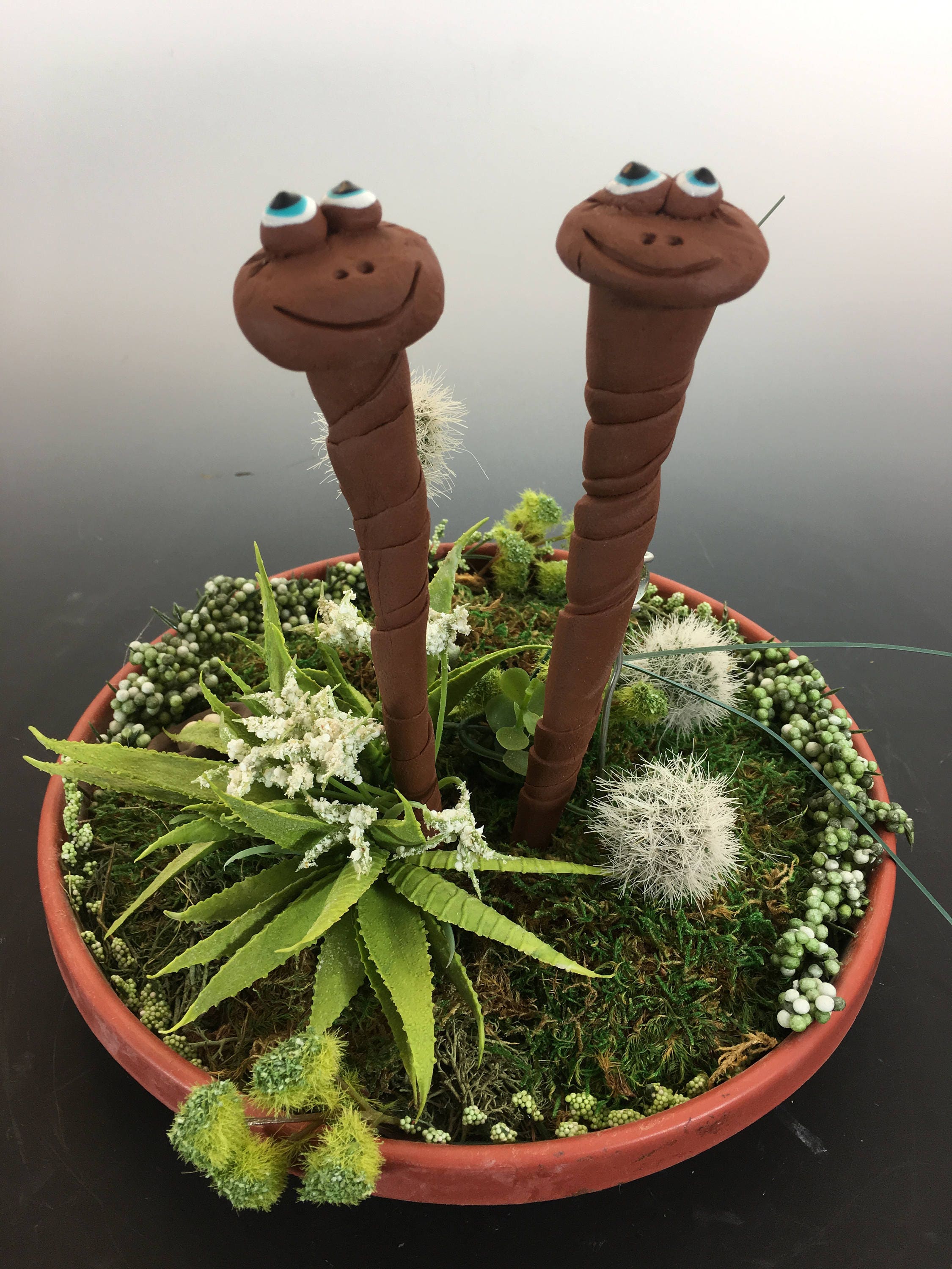 2 Ceramic Worms for your Garden or planters,8'' Garden Decoration ...