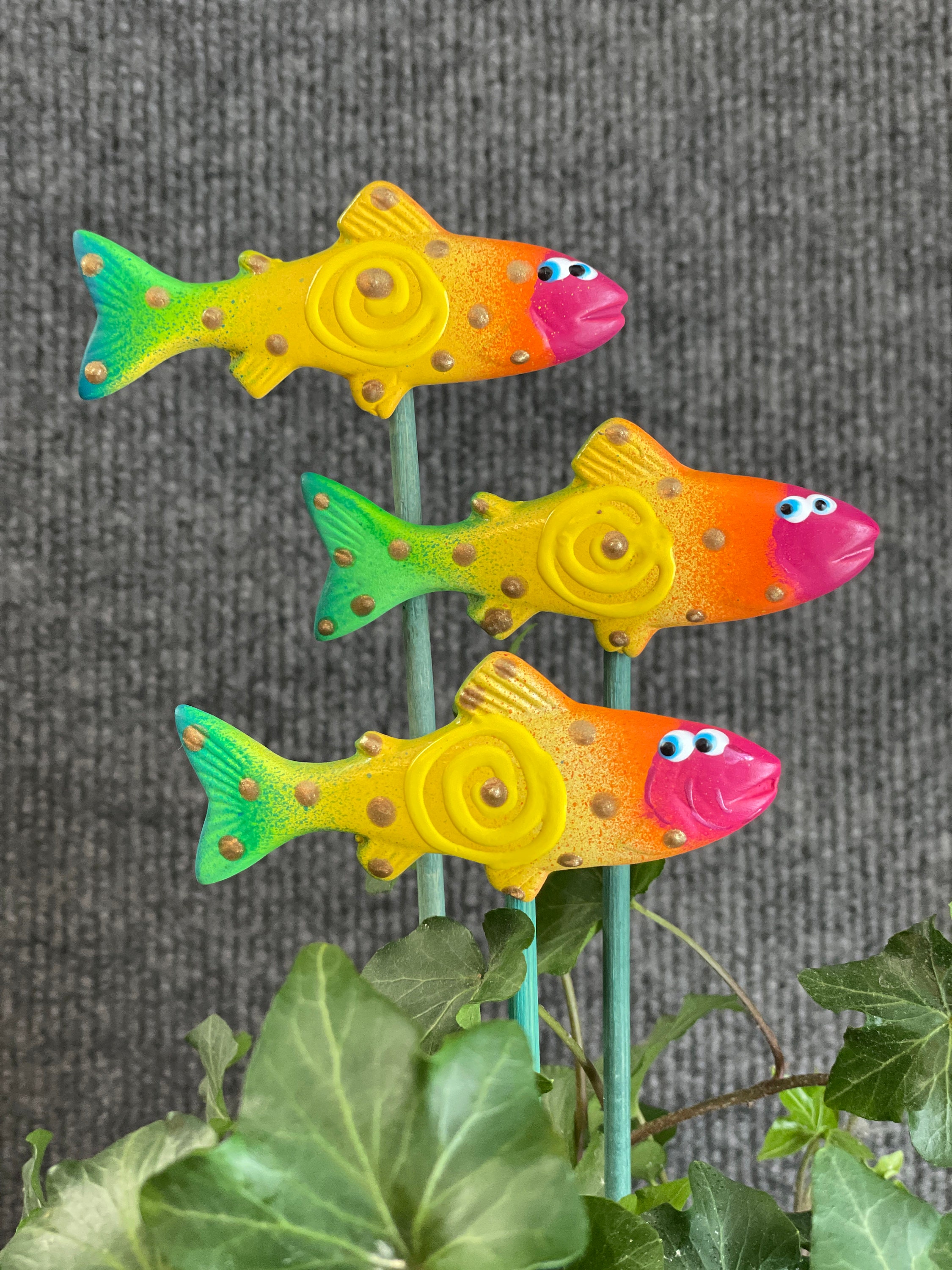 3 Rainbow Fish Garden Stakes, Garden Stakes,Potted plants, Great Gift ...