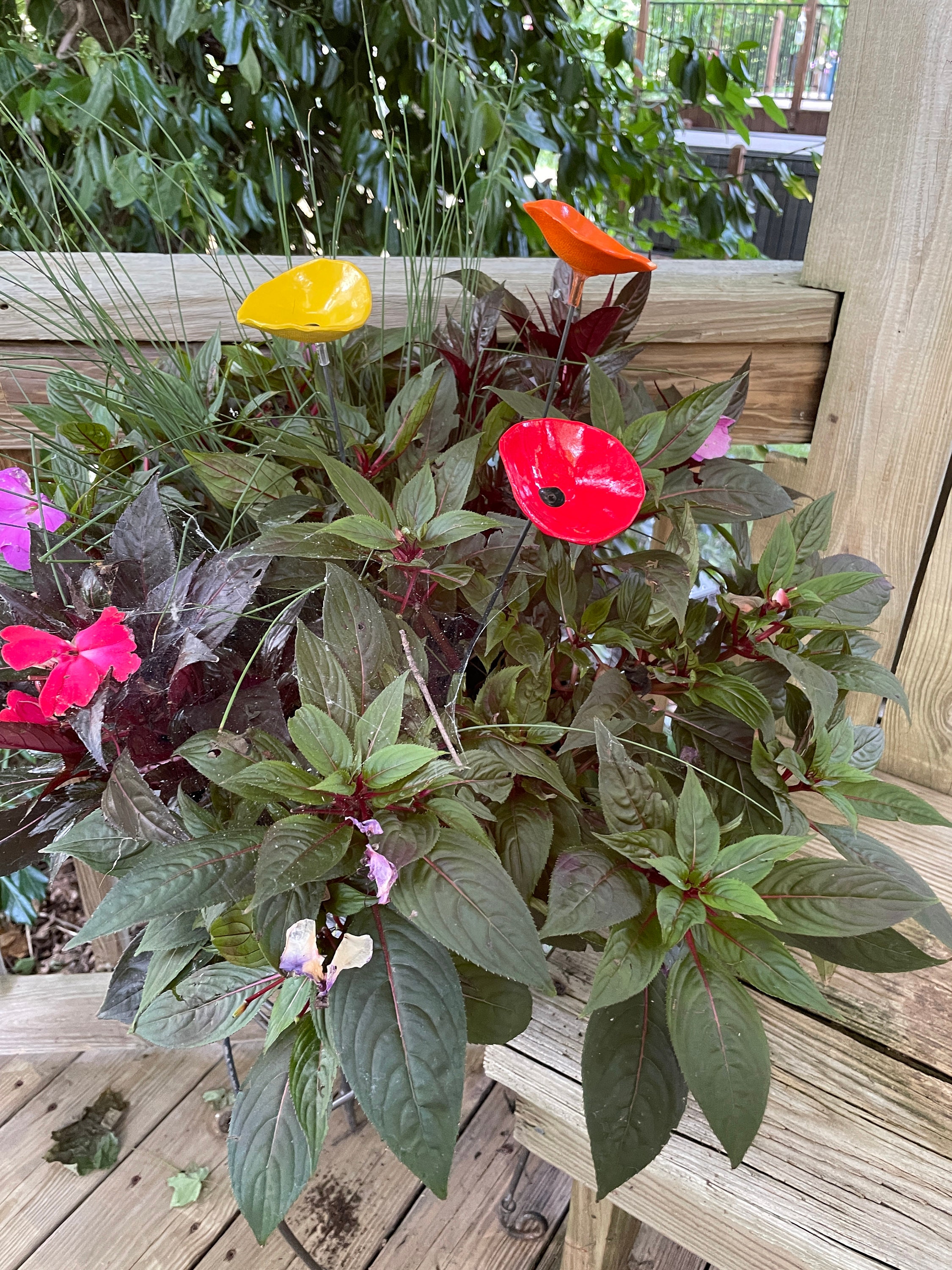 Set of 3 Mini Poppy Flower stakes,Poppy Flower Pot Cluster,Garden ...