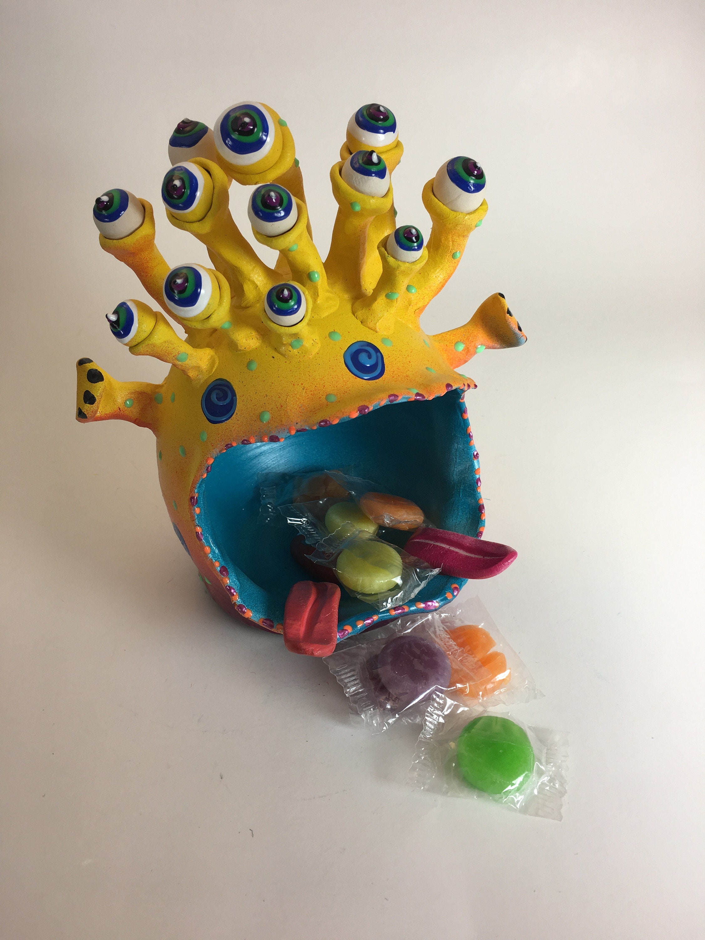 Monster Candy Dish, 12 Eyed Monster, Glow In The Dark Monster- Alien