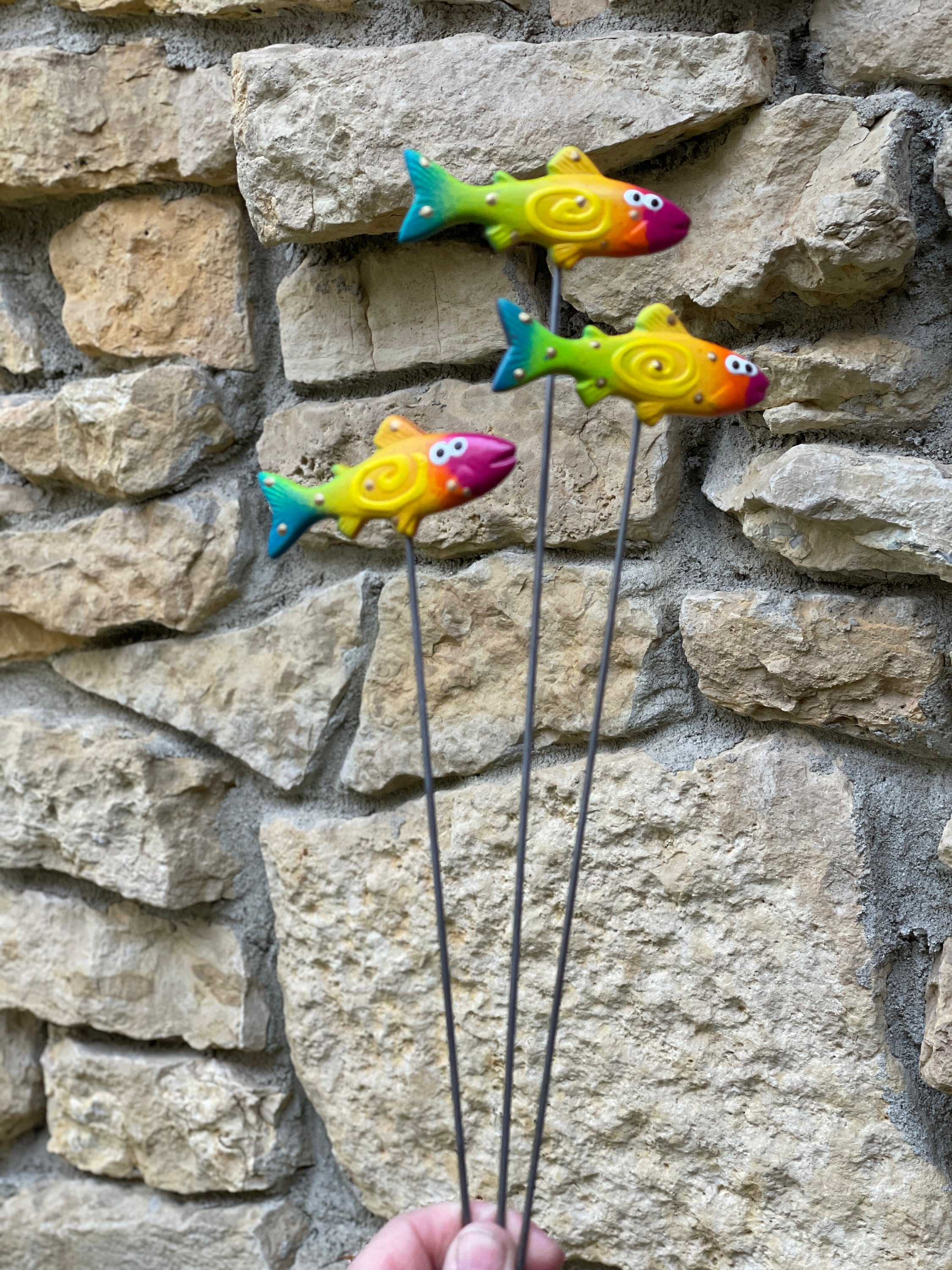 3 Rainbow Trout Mini Fish Garden Stakes, Garden Stakes,Potted plants ...