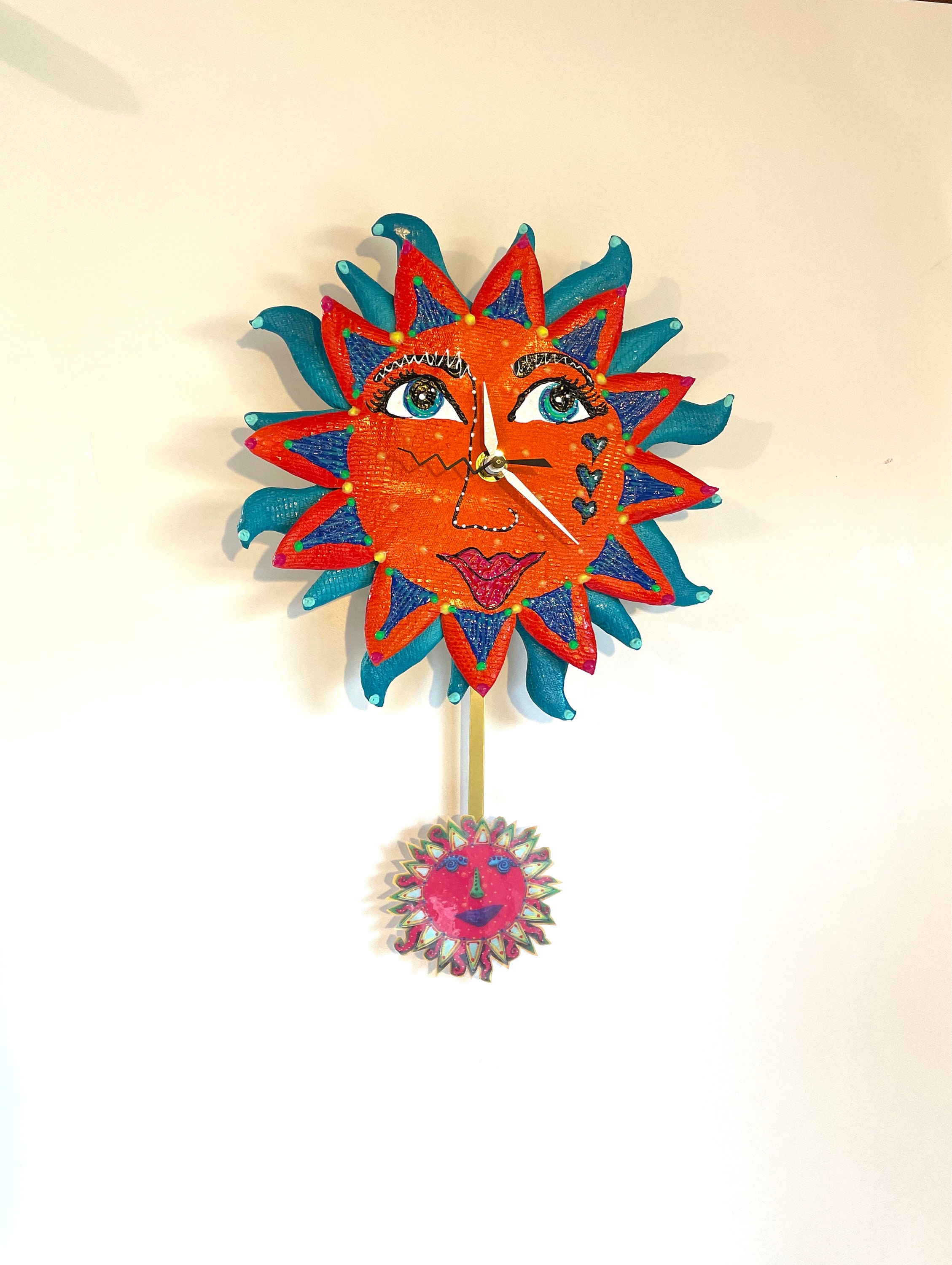 Here Comes The Sun Clock, Wall Clock with Pendulum,Whimsical Sunshine ...