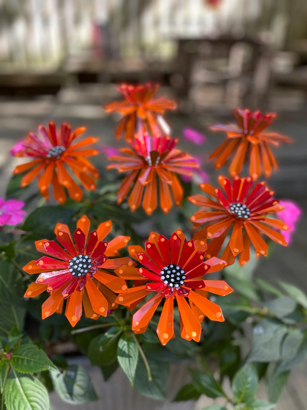 Flower Garden Stakes,set of Seven Orange Metal Garden Stakes, Yard ...
