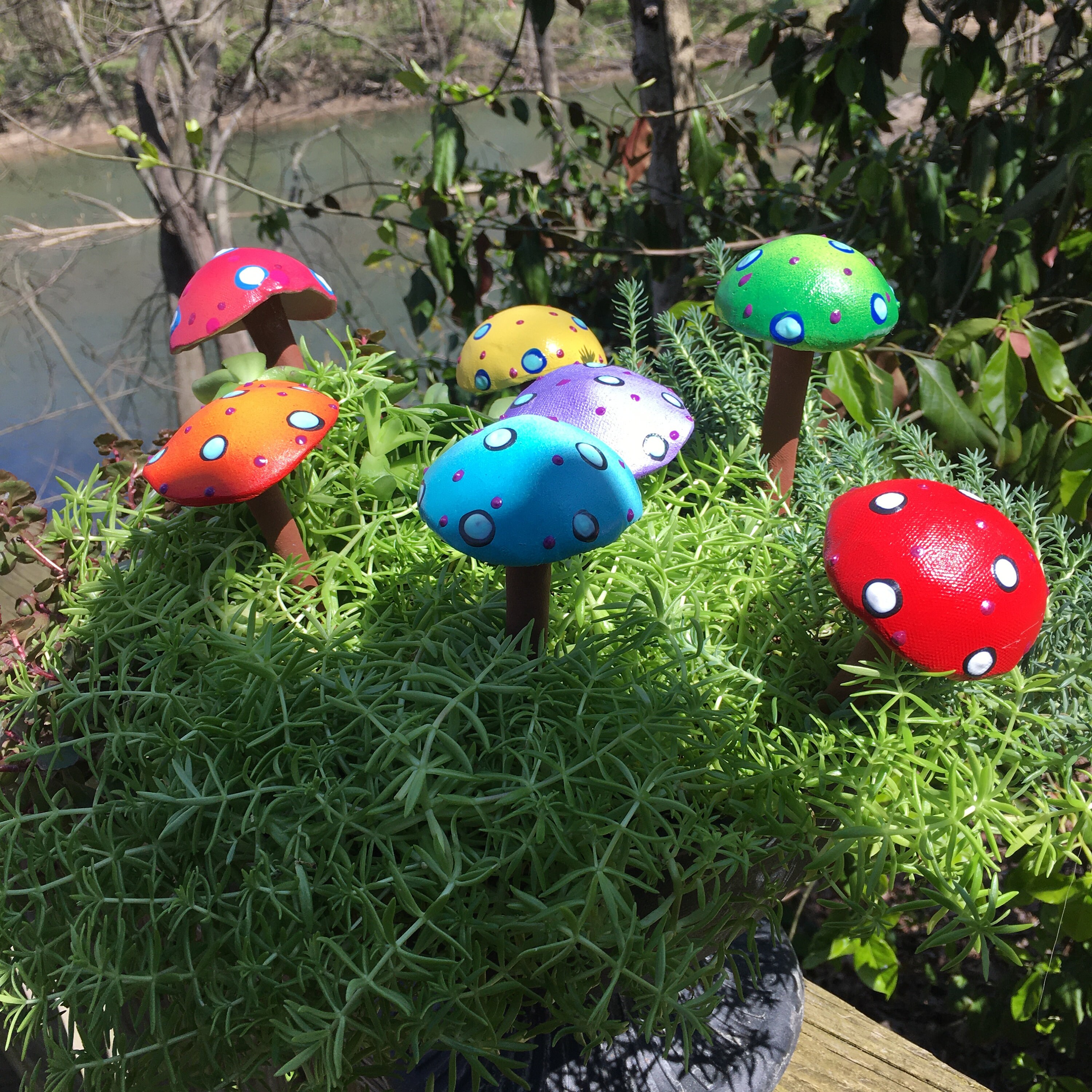 Seven hand crafted Ceramic Mushrooms. Garden Stake, Clay Mushroom ...